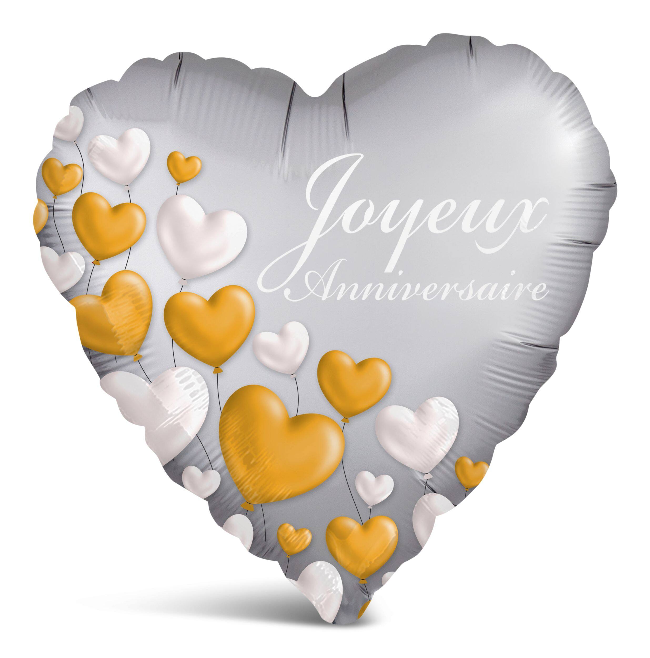 "Joyeux Anniversaire" French Heart Satin Foil Balloon, Silver/Gold, 17 ...