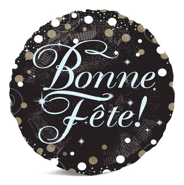 Sparkling Celebration "Bonne Fête" French Round Satin Foil Balloon, Black/Gold, 18-in, Helium ...
