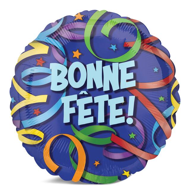 "Bonne Fête" French Round Satin Foil Balloon, Blue, Confetti, 32-in ...
