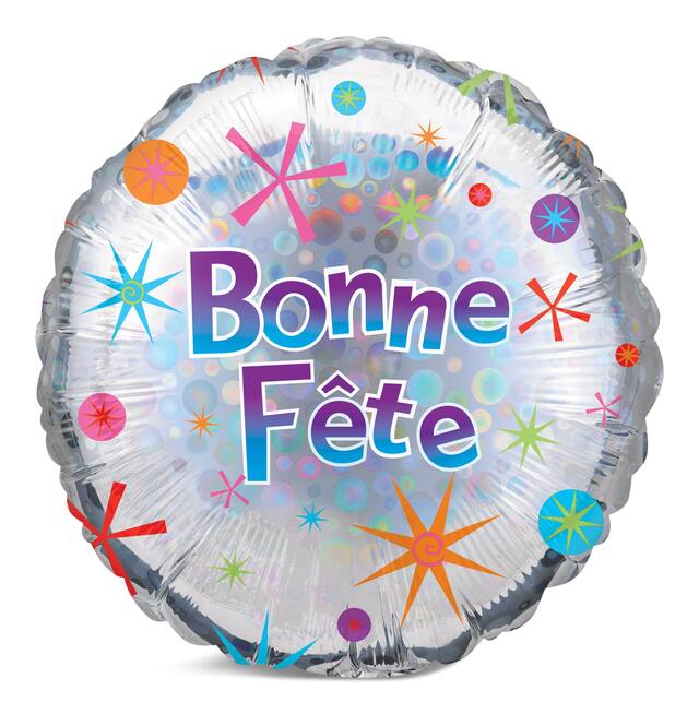 "Bonne Fête" French Round Satin Foil Balloon, Silver, 32-in, Helium ...