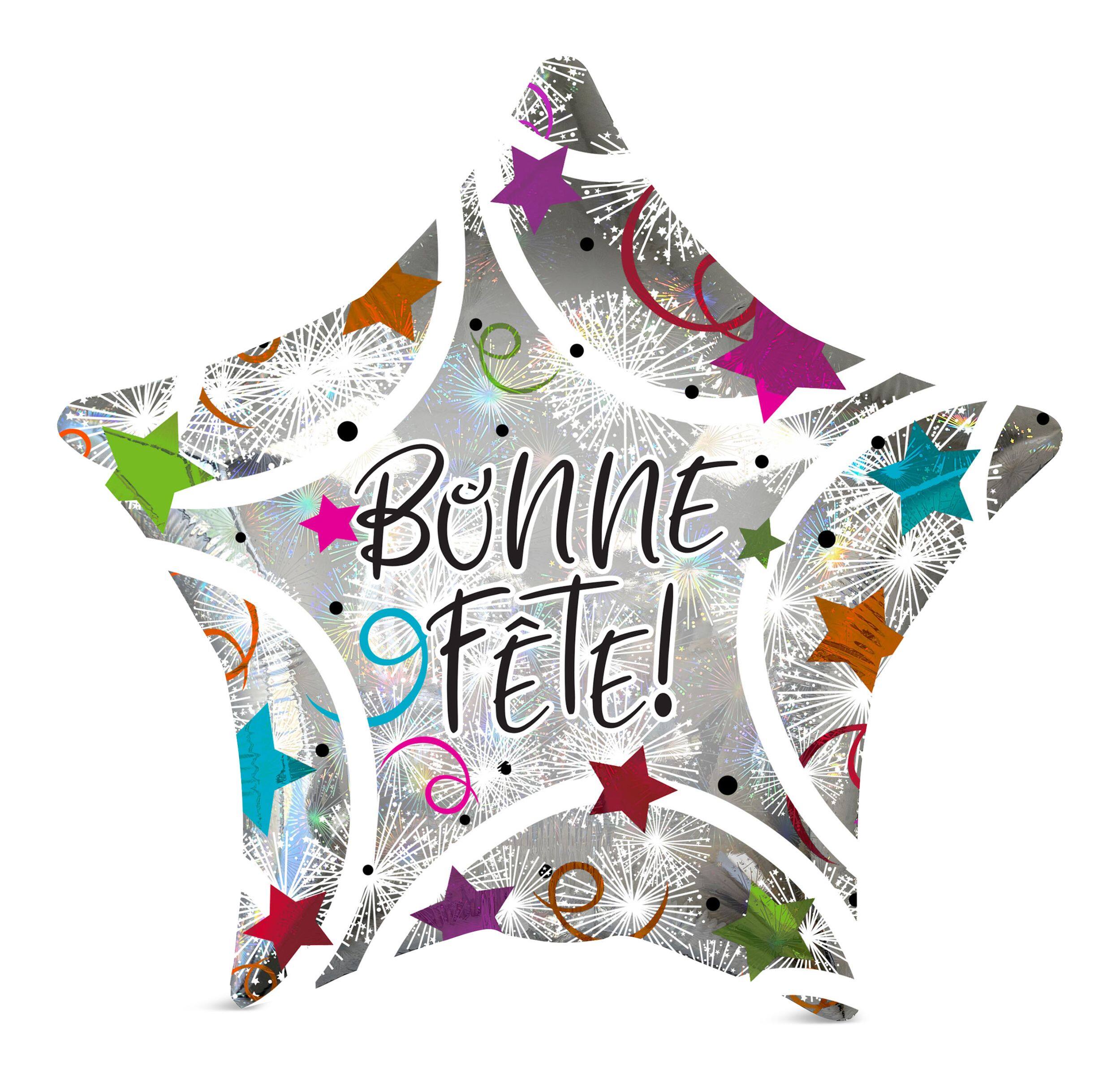 "Bonne Fête" French Star Satin Foil Balloon, Silver, 32-in, Helium ...