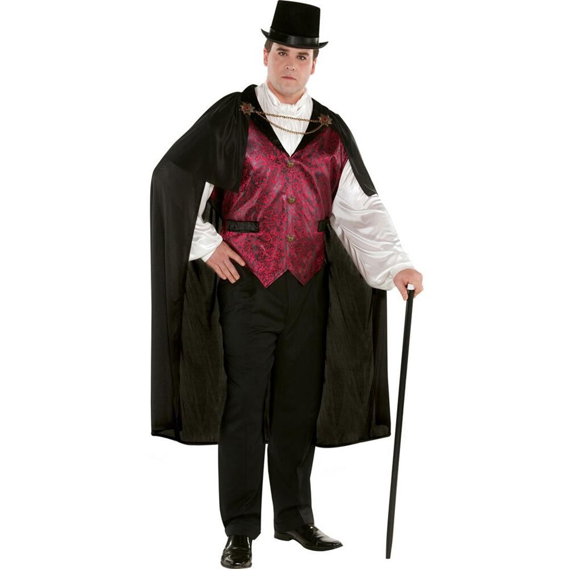 Men's Dracula Vampire Black/Red Outfit with Shirt/Cape/Hat Halloween ...