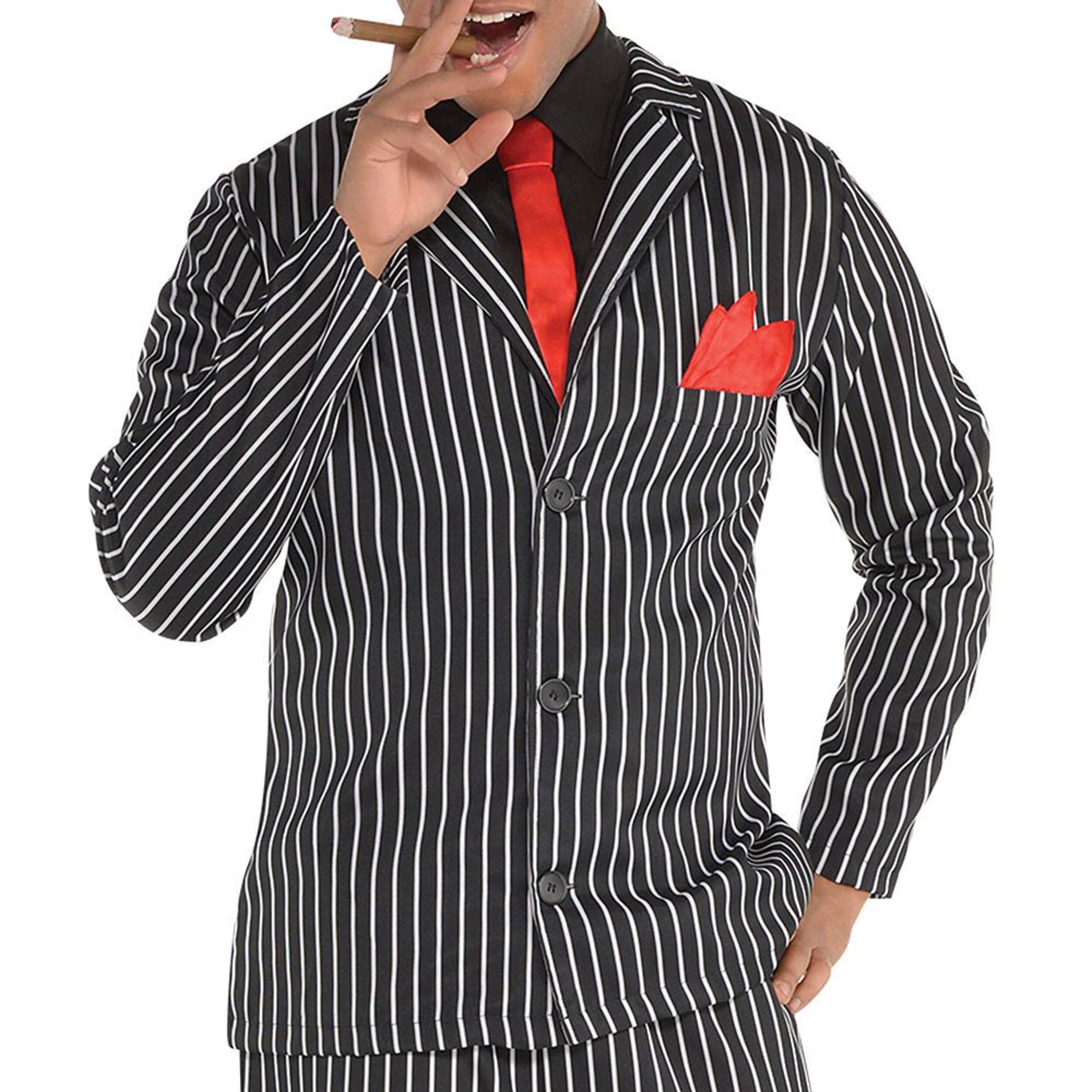 Men's Mob Boss Black/White Pinstriped Outfit with Jacket/Pant/Shirt ...