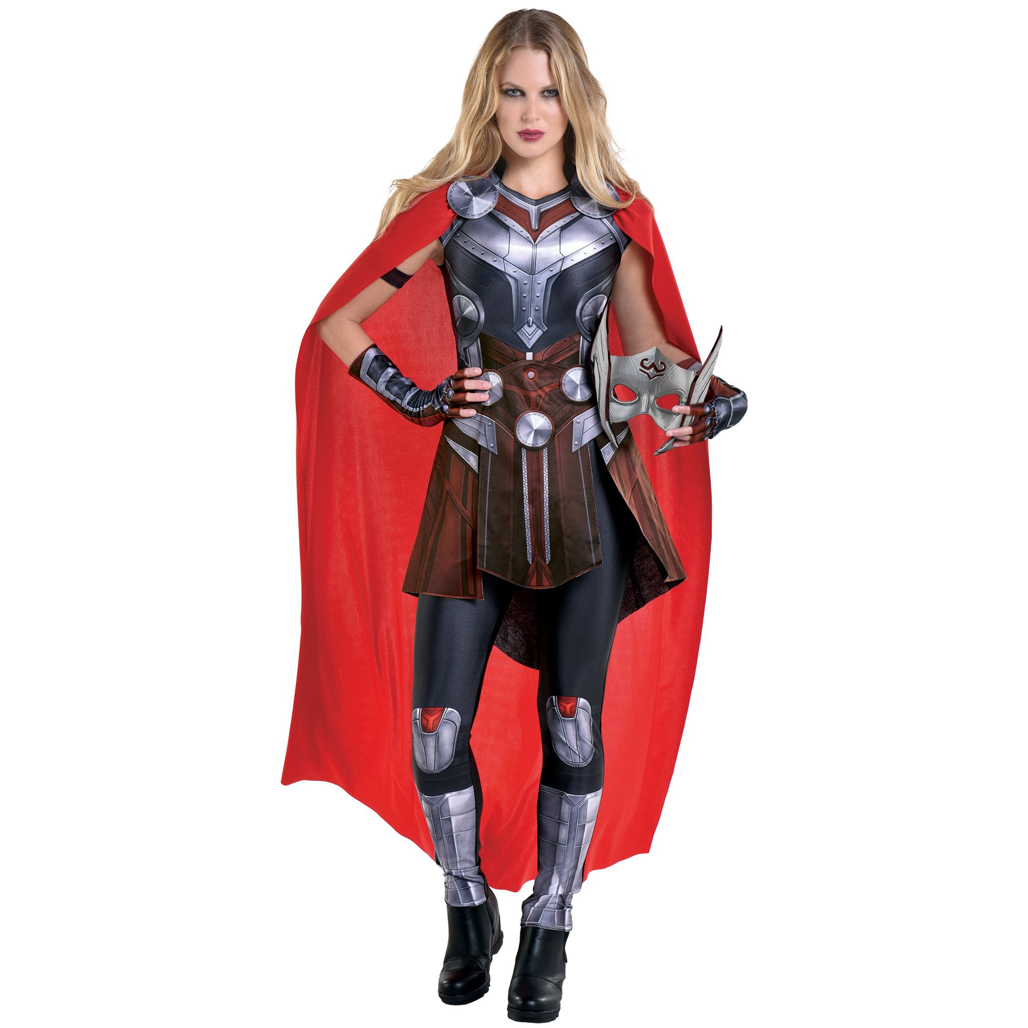 Women's Disney Marvel Thor Red/Silver Jumpsuit with Cape Halloween ...