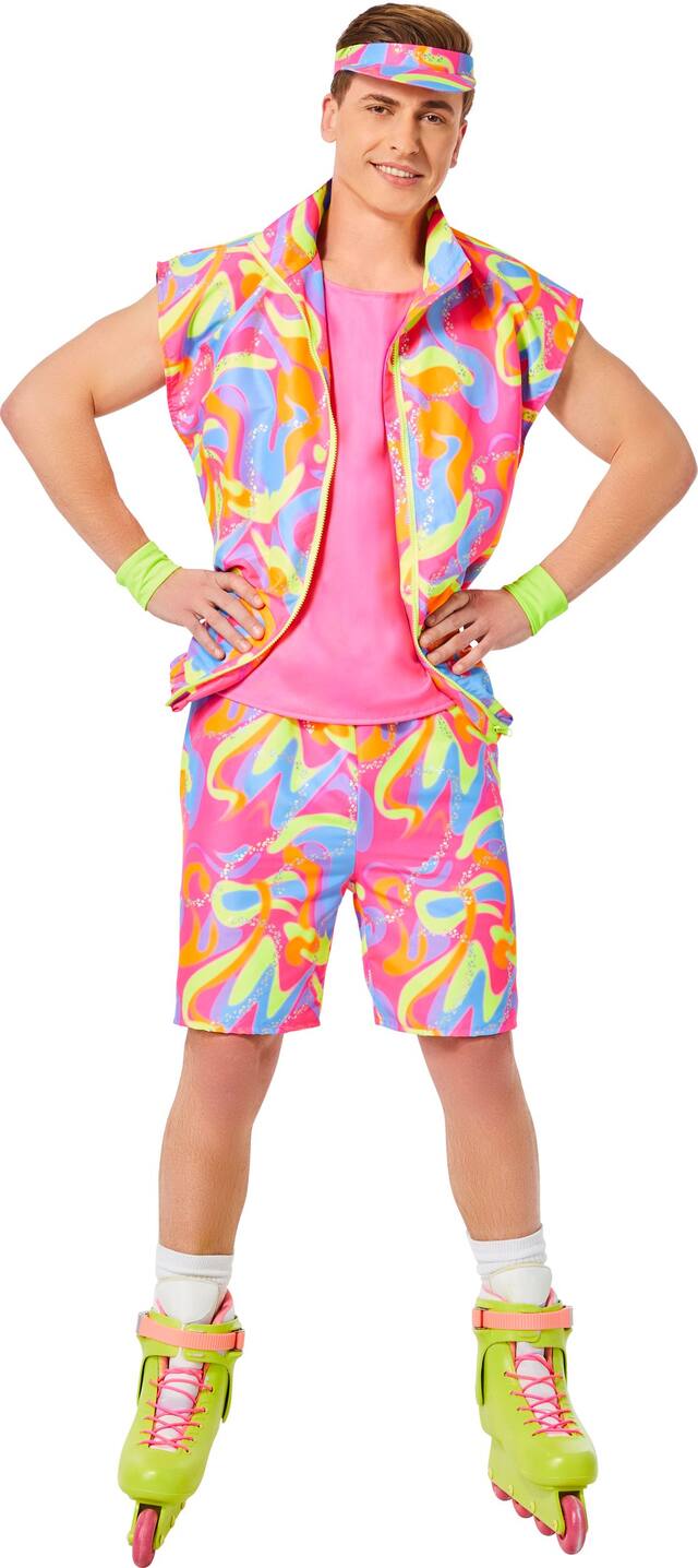 Adult Mattel Barbie Movie Ken Roller Blading Pink Vest Shirt & Shorts ...