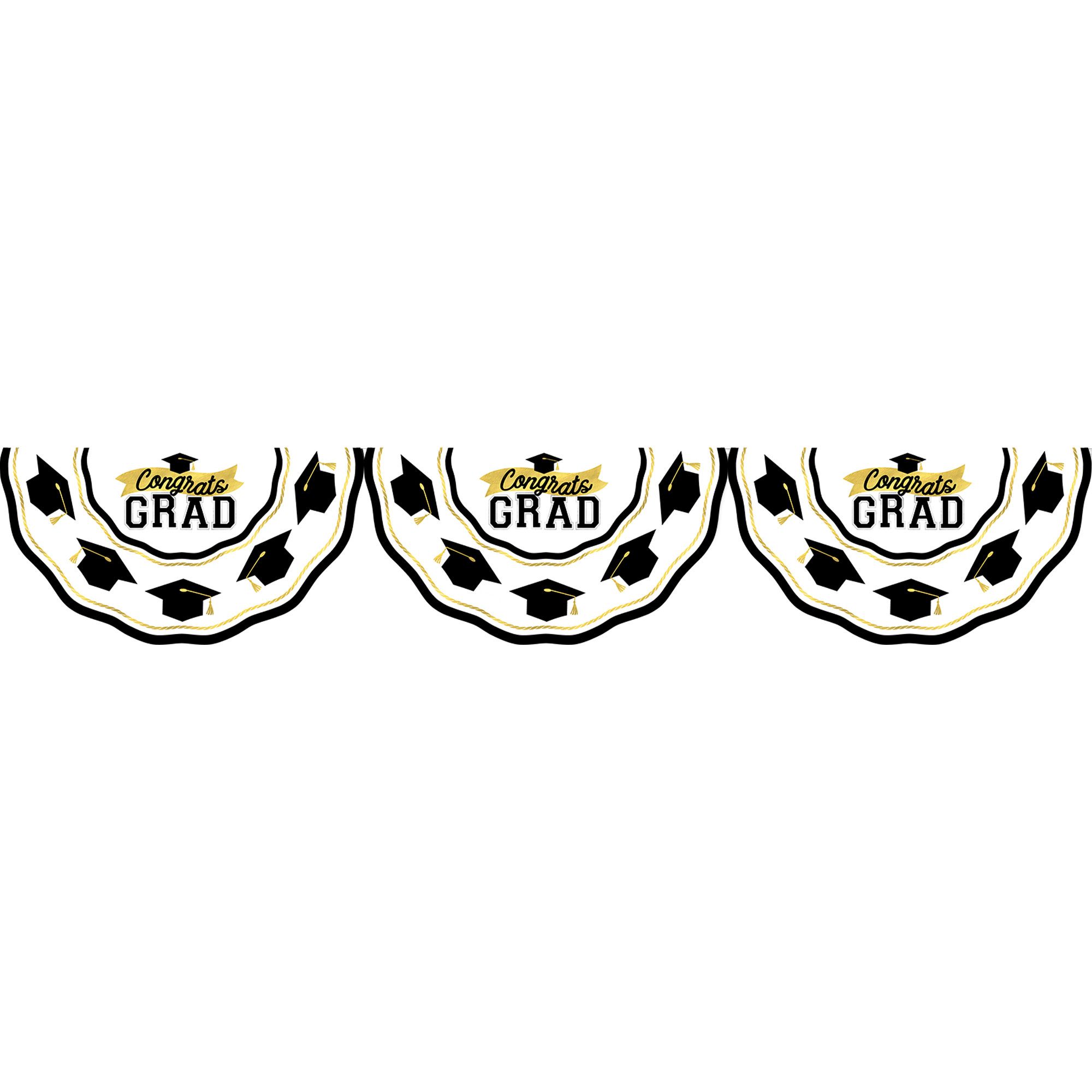 "Congrats Grad" Hanging Garland Banner Decoration, Black/Gold, 11-ft ...