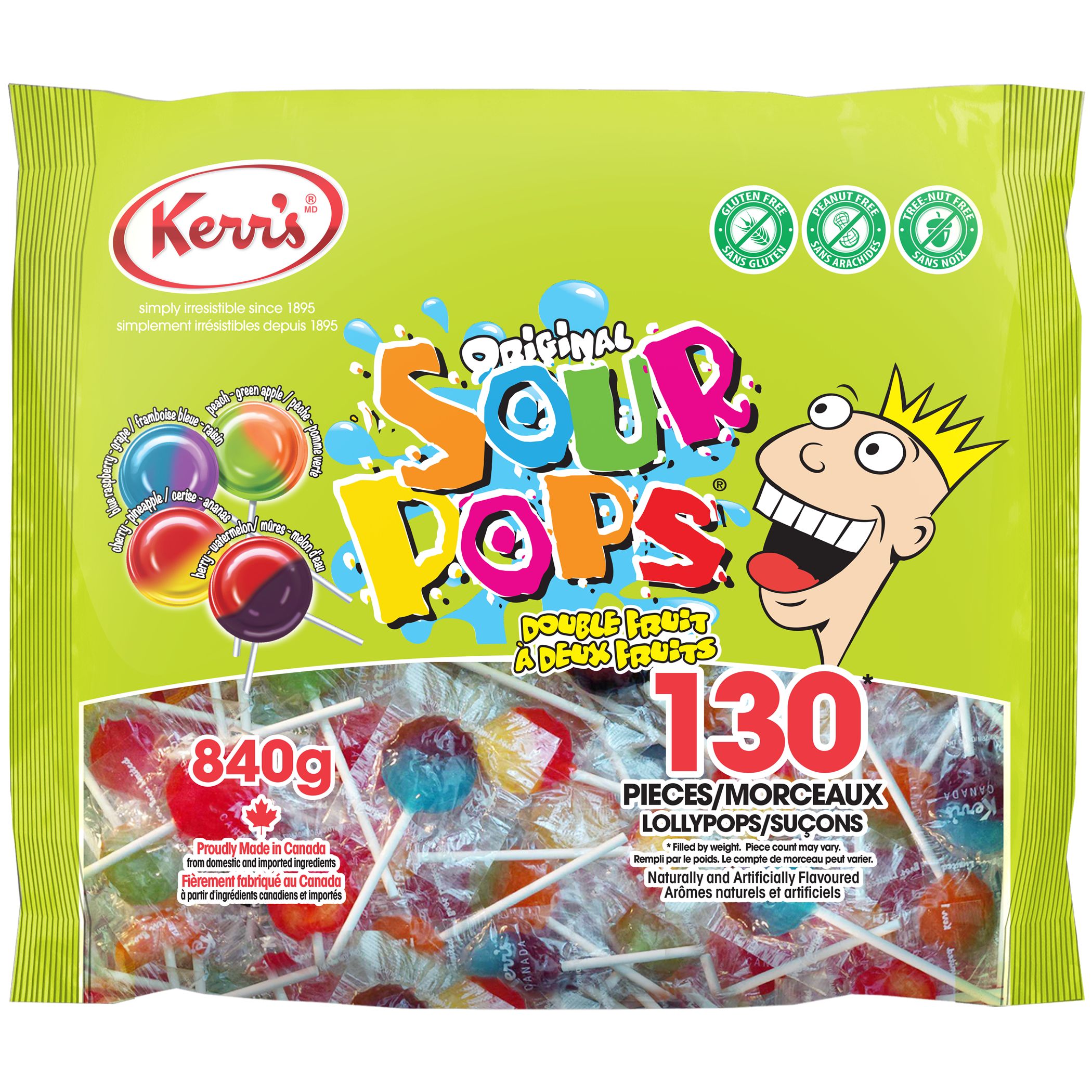 Sour Pops Lollipops, Assorted Fruits, Multi-Coloured, 130-pk, Hard ...