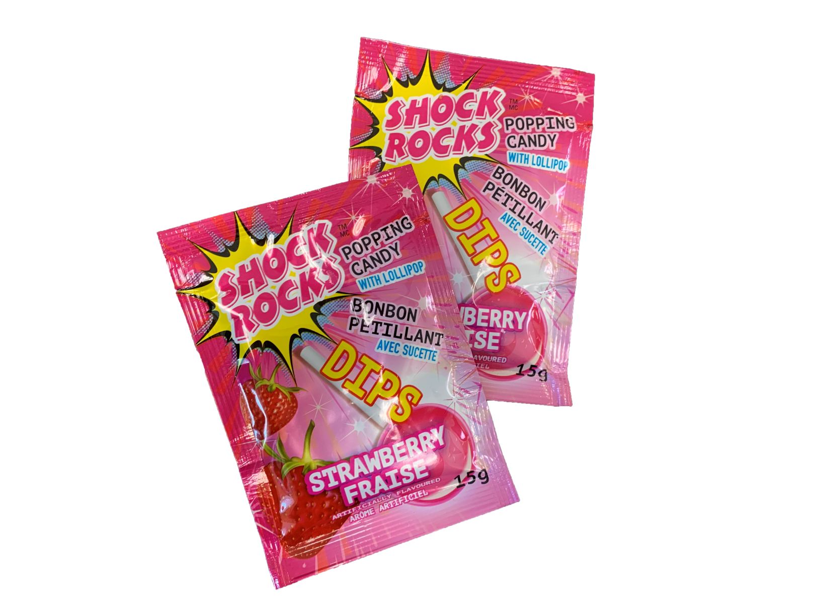 Shock Rocks Popping Candy with Lollipop, Strawberry, Red, 1.5-g, Hard ...