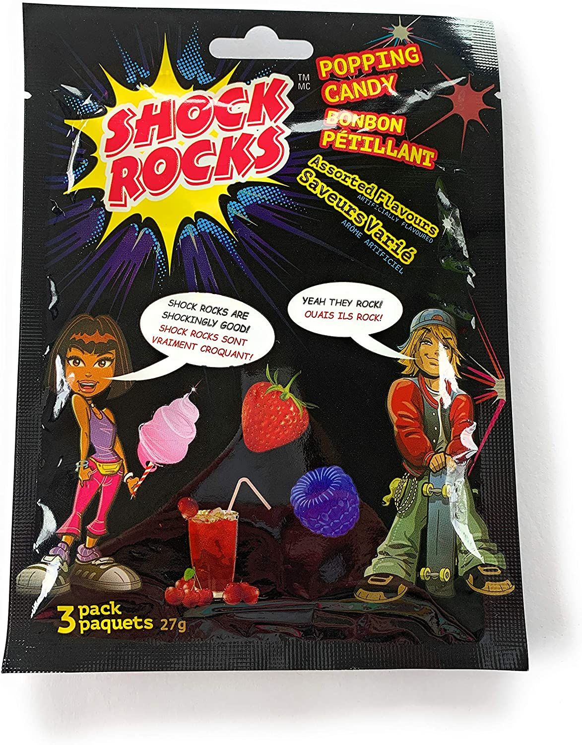 Shock Rocks Popping Candy, Asssorted Fruits, Multi-Coloured, 3-pk, Hard ...