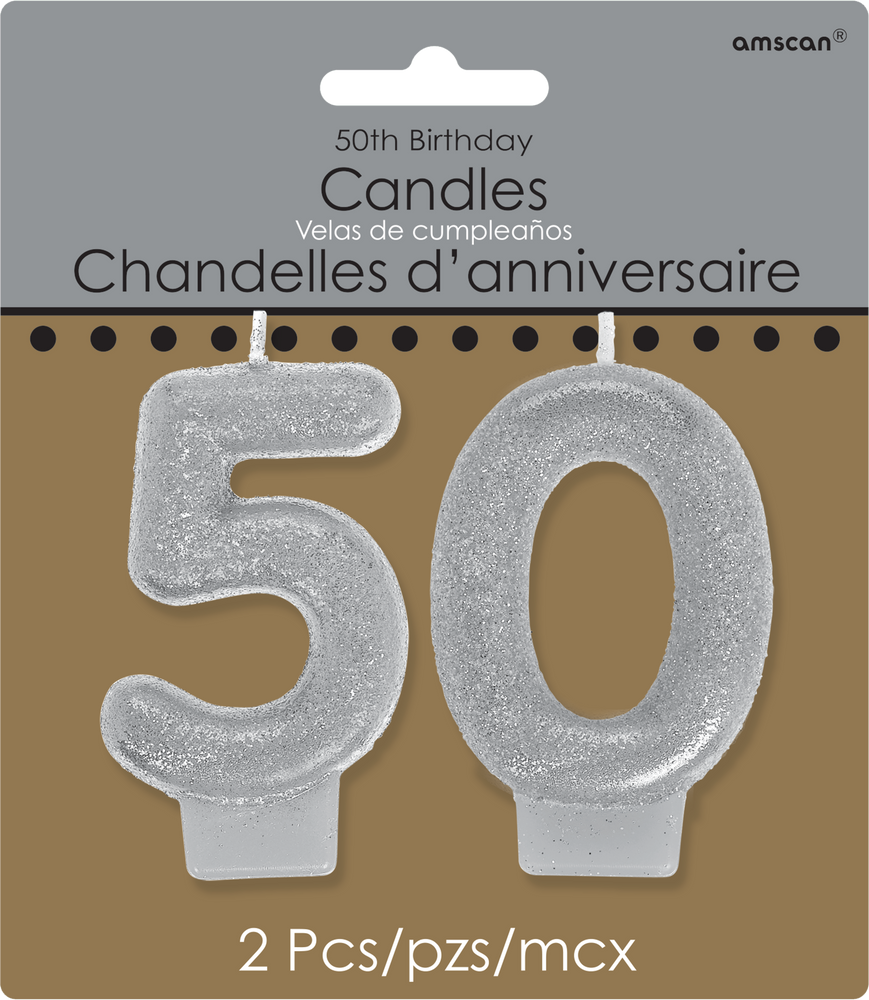 Milestone Number 50 Glitter Birthday Candles, Silver, 2-pc | Canadian Tire