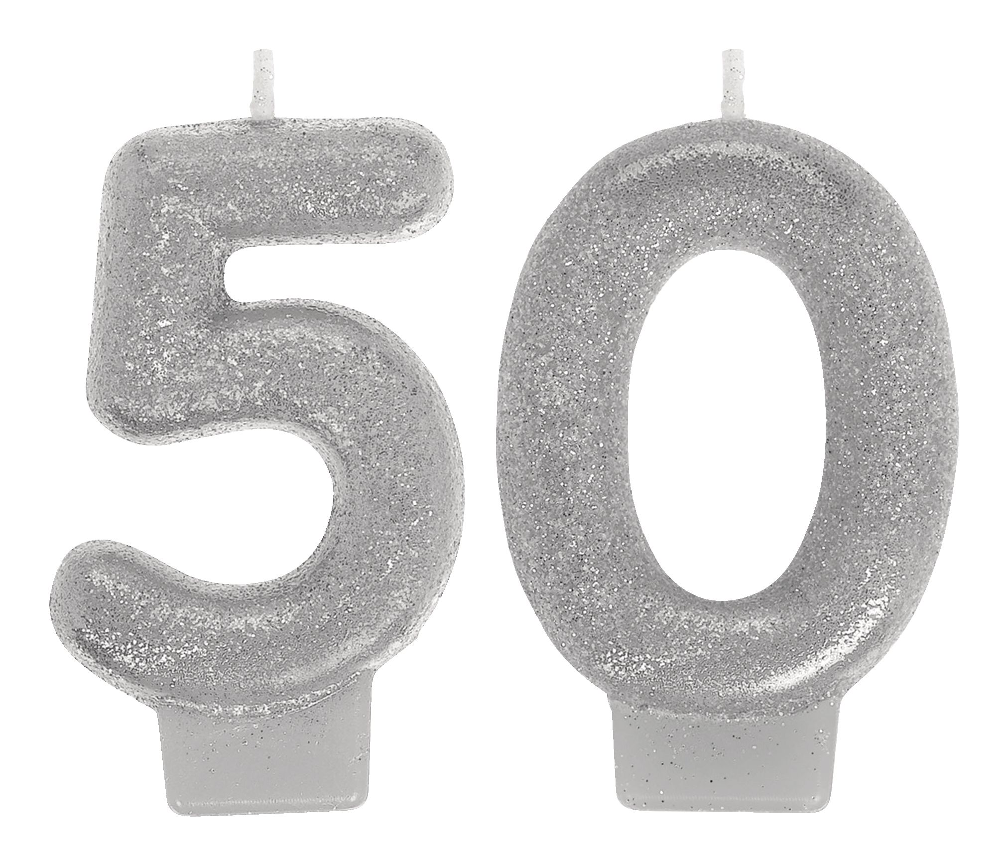 "50" Number Glitter Wax Candle, Silver, 3-in, 2-pk, for Birthday Party ...