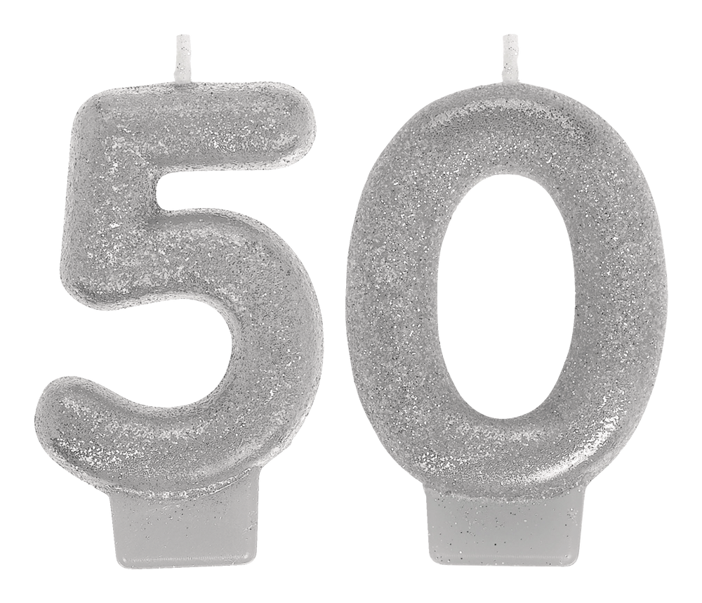 Milestone Number 50 Glitter Birthday Candles, Silver, 2-pc | Canadian Tire