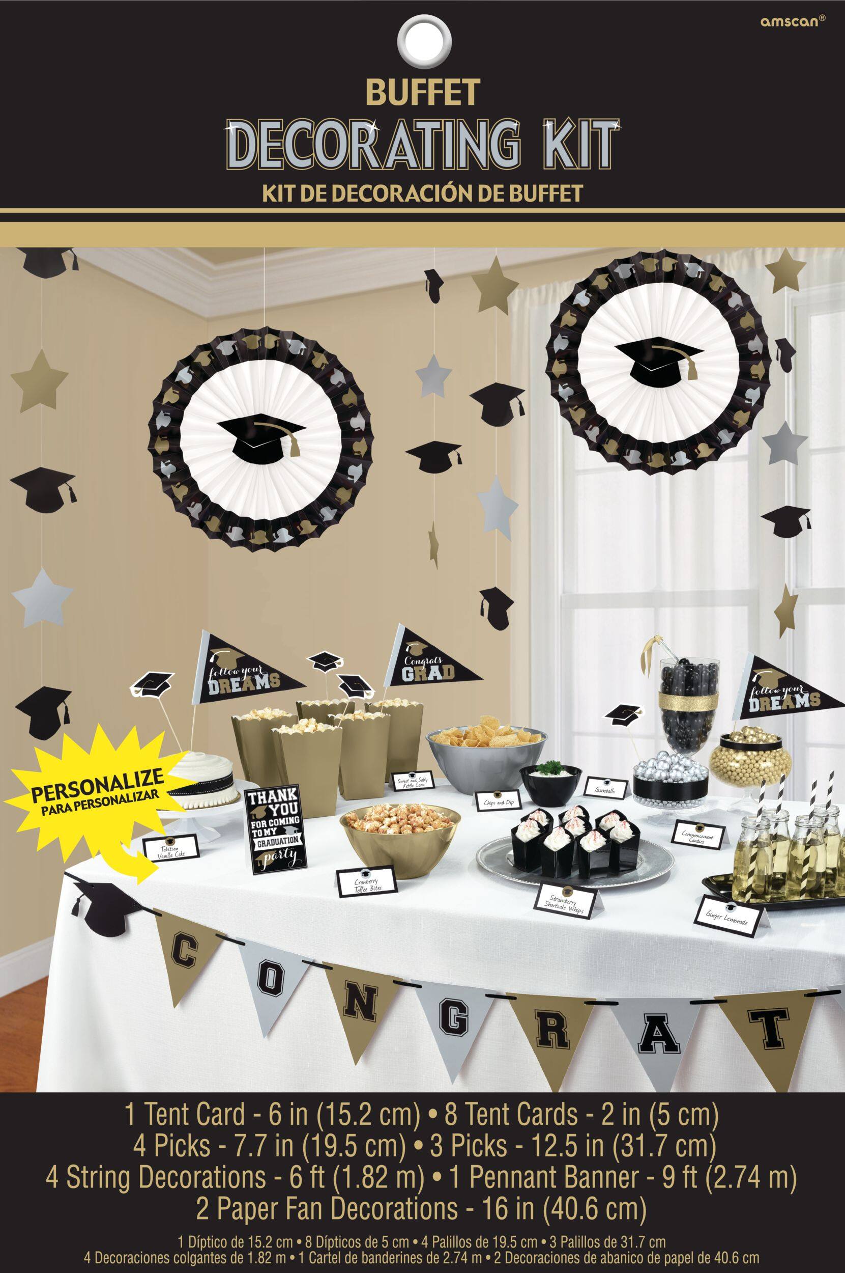 Graduation Buffet Decorating Kit, Black, Gold/Silver, 23-pc | Party City