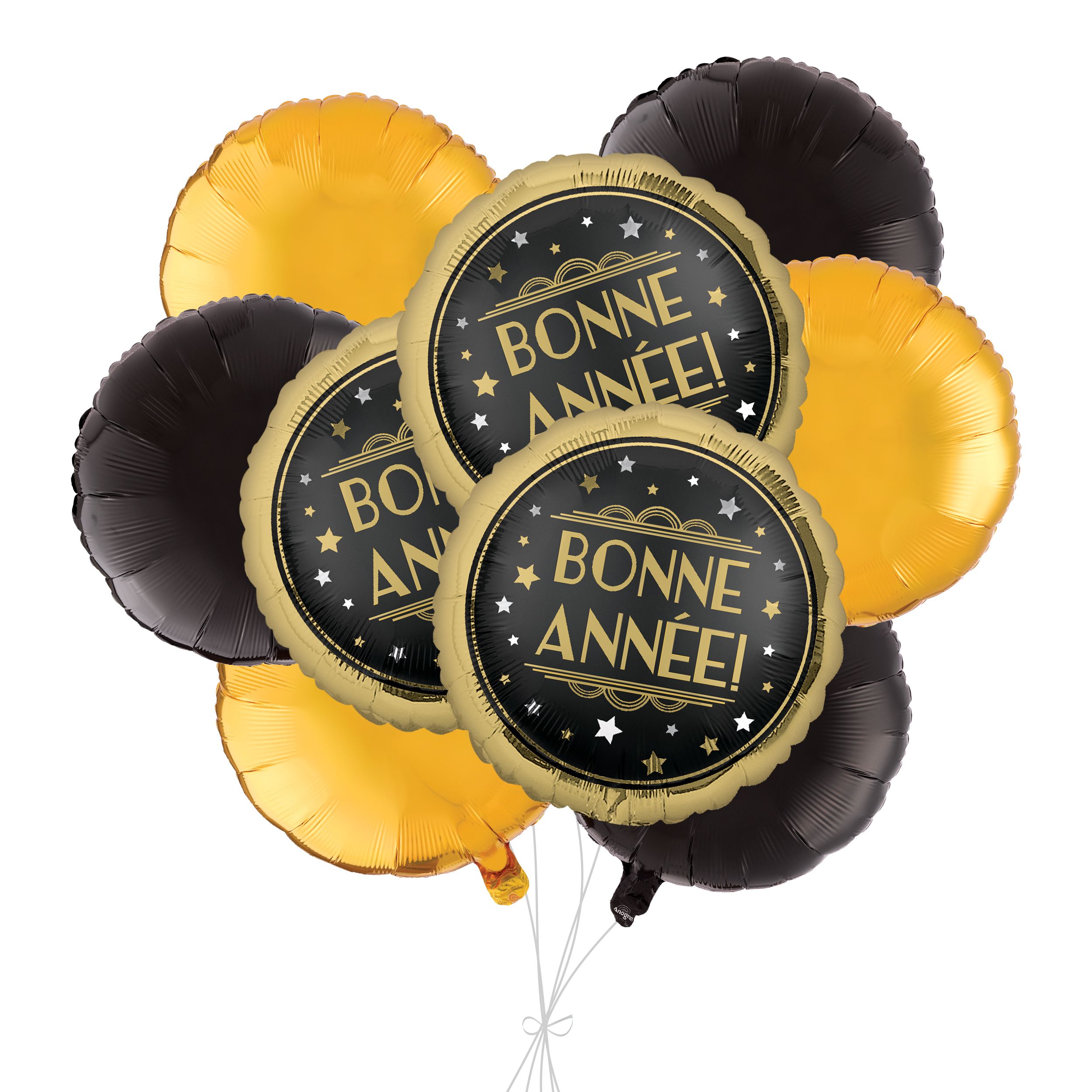 "Bonne Année" French Round Satin Foil Balloon Bouquet with Foil ...