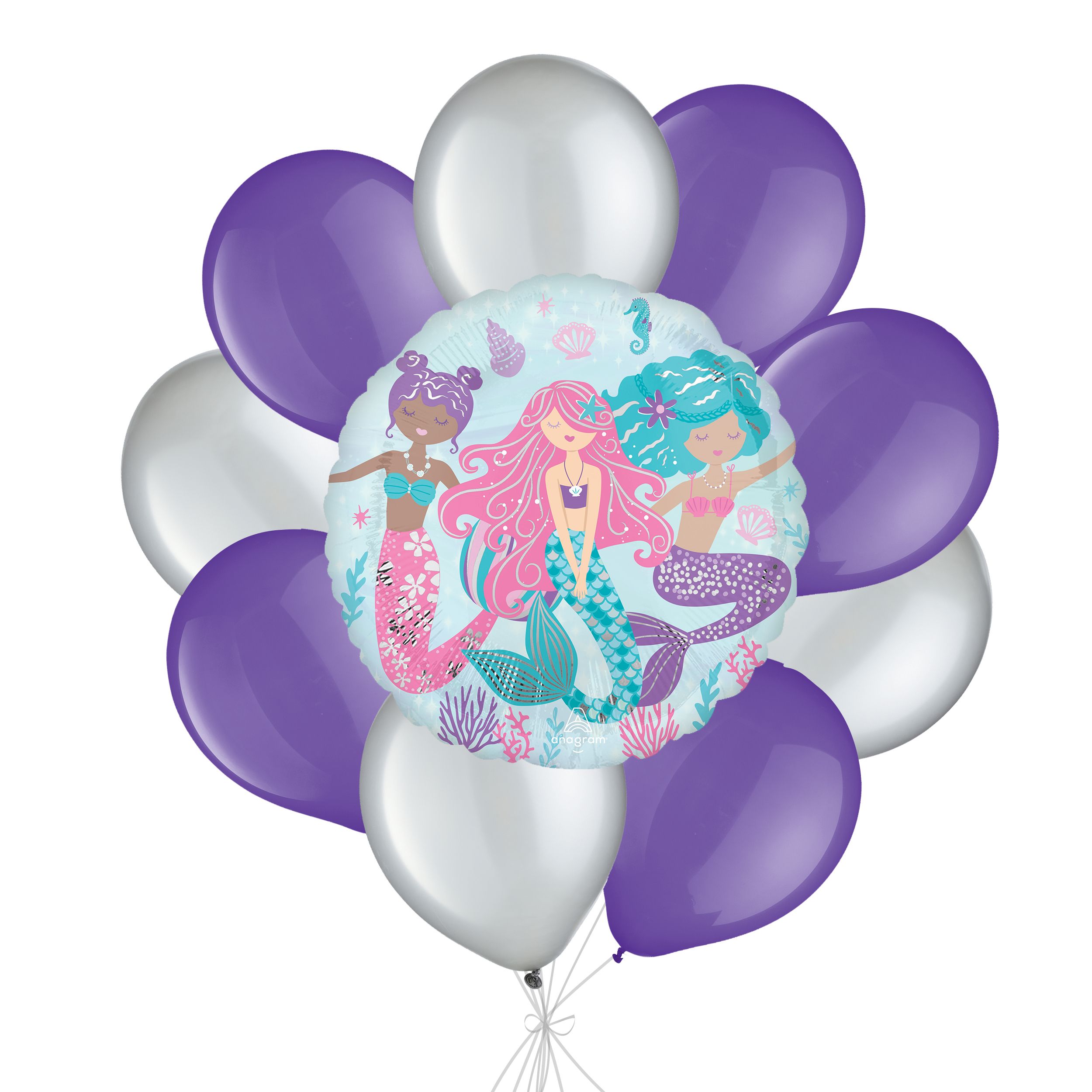 Shimmering Mermaid Balloon Bouquet with Latex Balloons, Purple/Silver ...