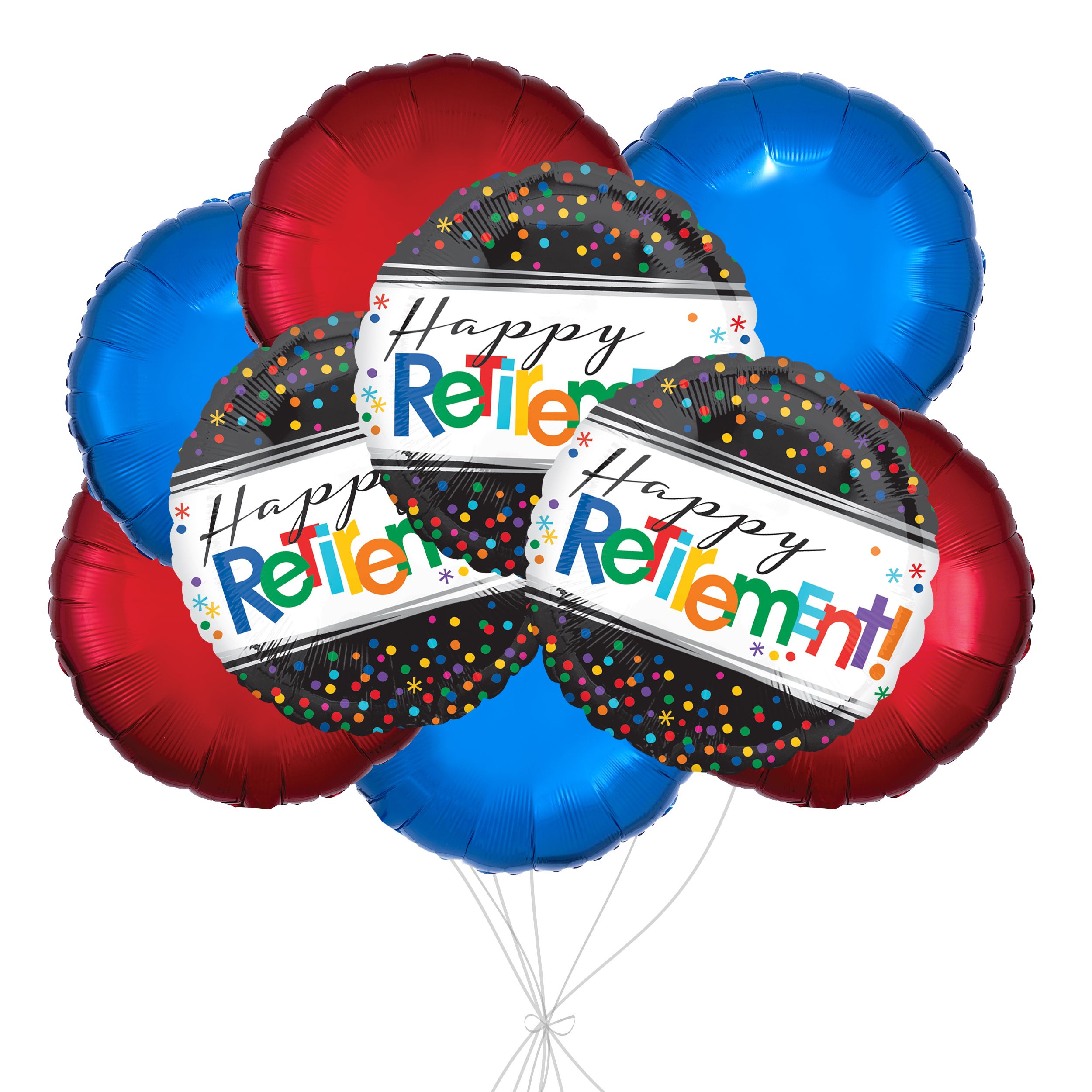 "Happy Retirement" Round Polka Dot Satin Foil Balloon Bouquet with Foil ...