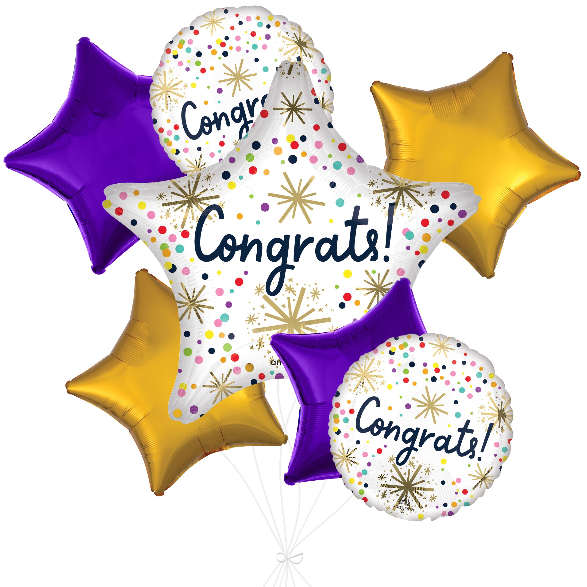 "Congrats" Star Confetti Sprinkle Polka Dot Satin Foil Balloon Bouquet ...