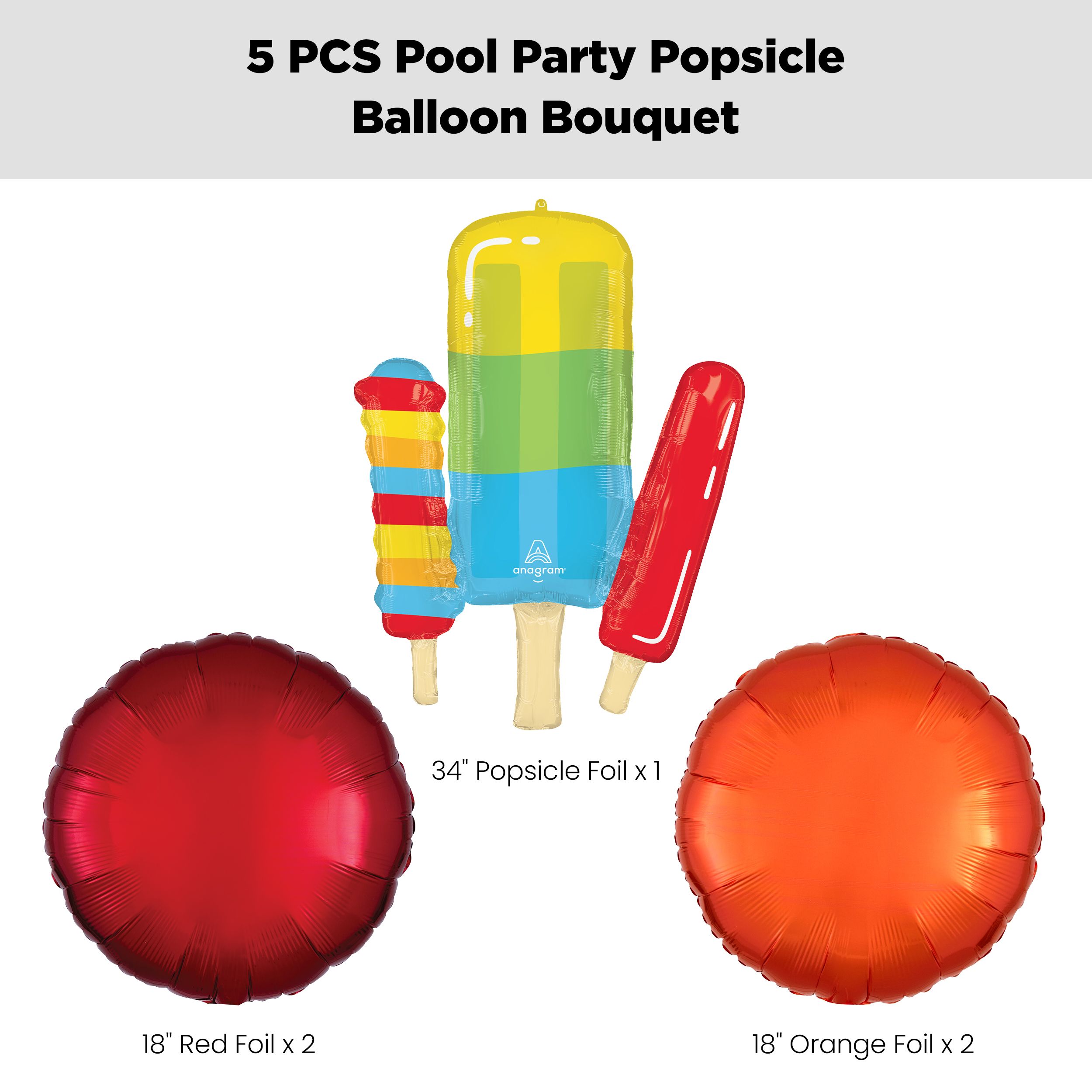 Pool Party Popsicle Supershape Balloon Bouquet with Round Foil Balloons ...