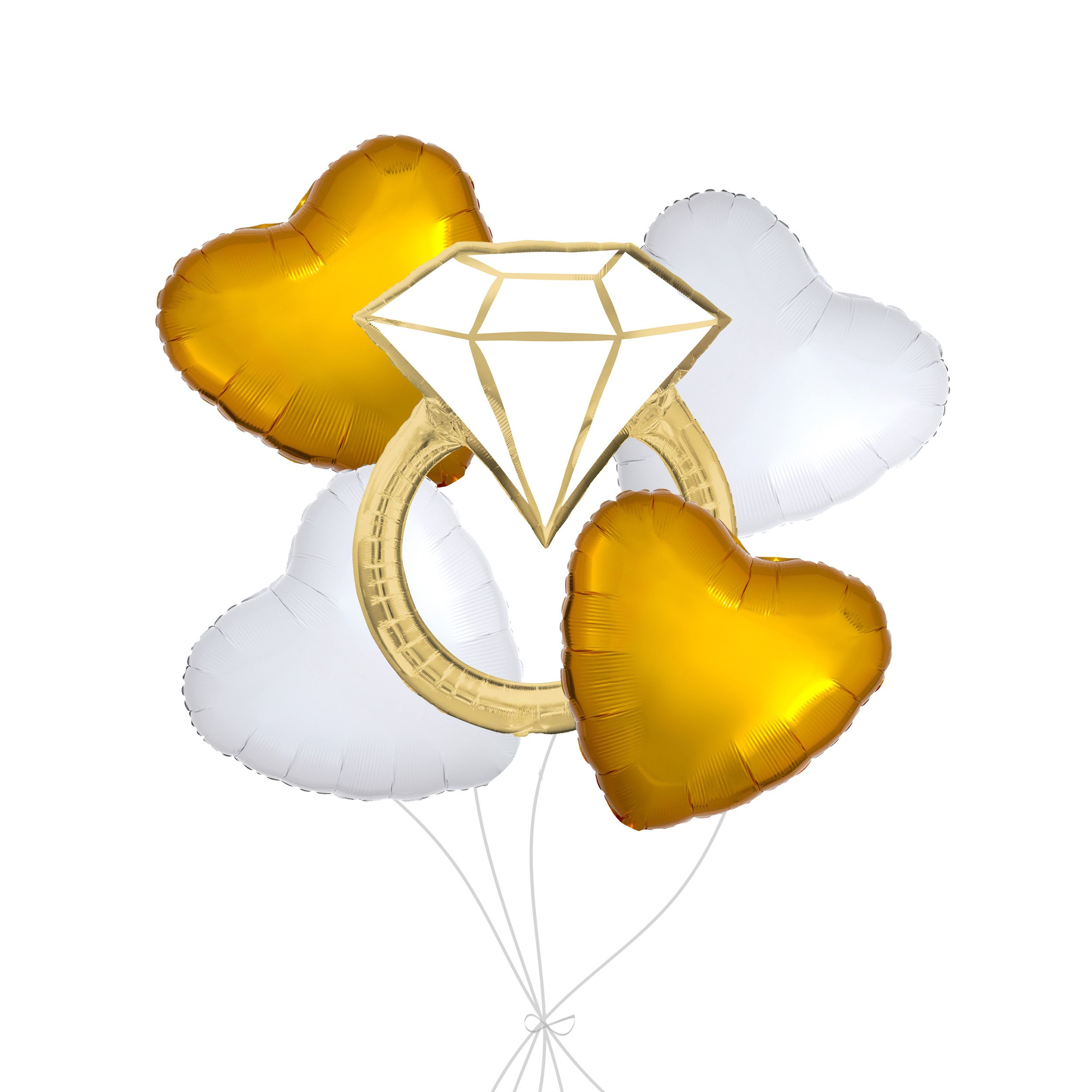 Wedding Ring Supershape Balloon Bouquet with Heart Foil Balloons, White ...
