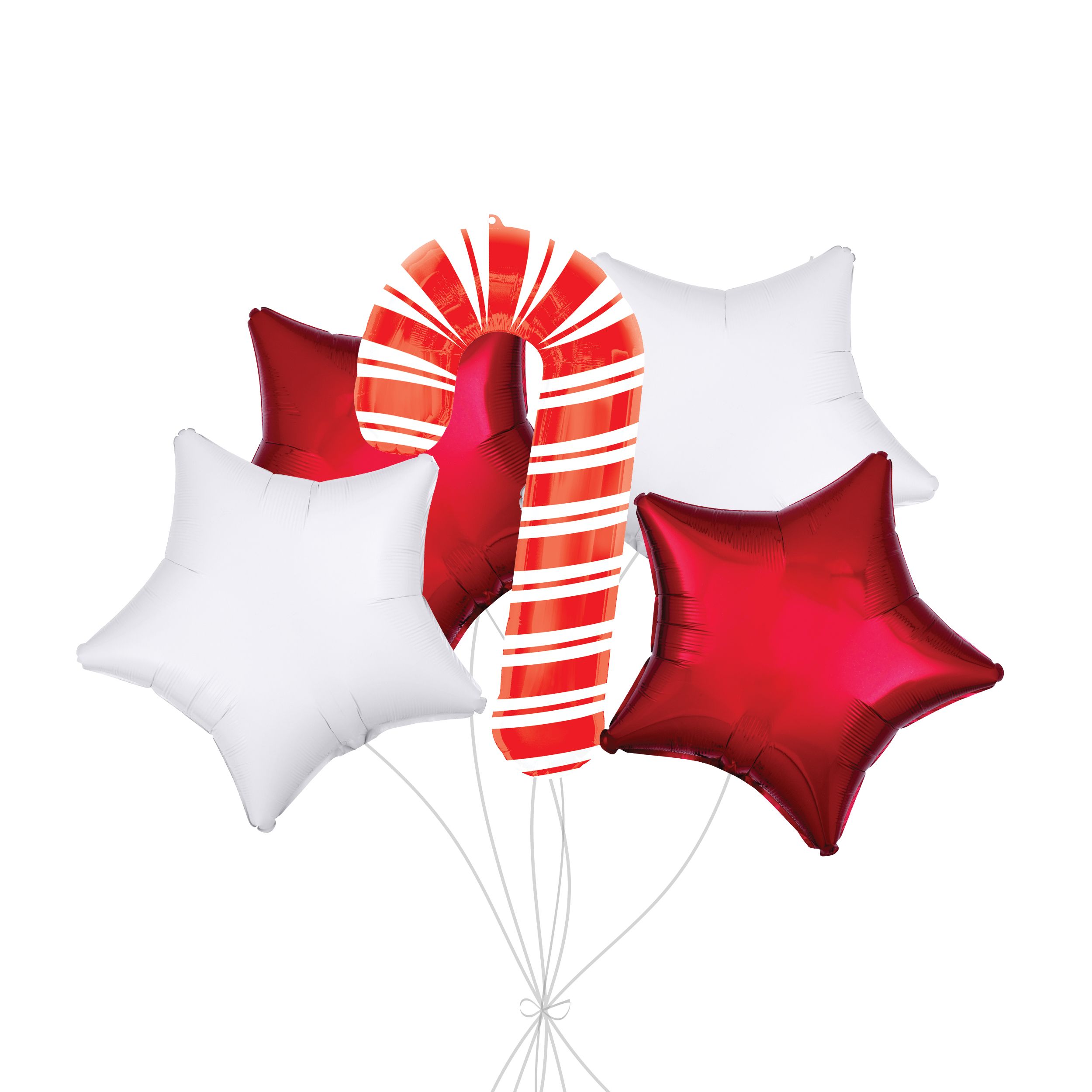 Candy Cane Supershape Balloon Bouquet with Star Foil Balloons, White ...