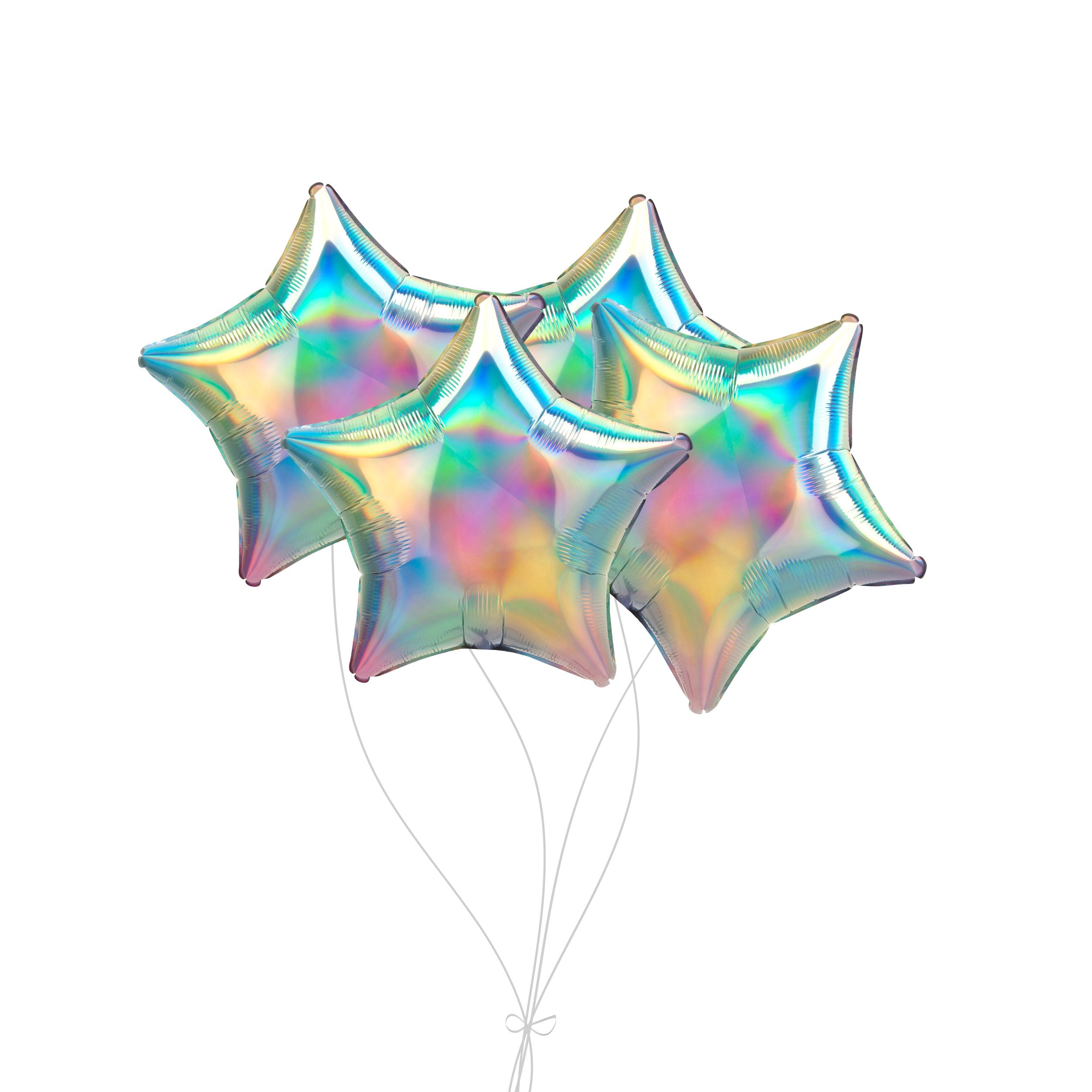 Star Foil Balloon Bouquet, Iridescent Rainbow, 4-pk, Helium Inflation ...