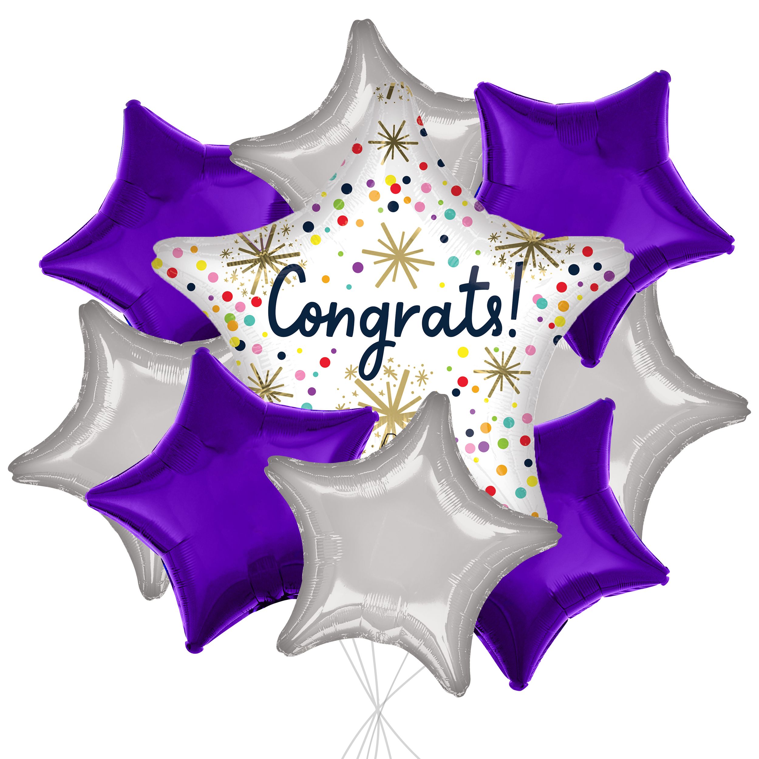 "Congrats" Star Confetti Sprinkle Polka Dot Satin Foil Balloon Bouquet ...