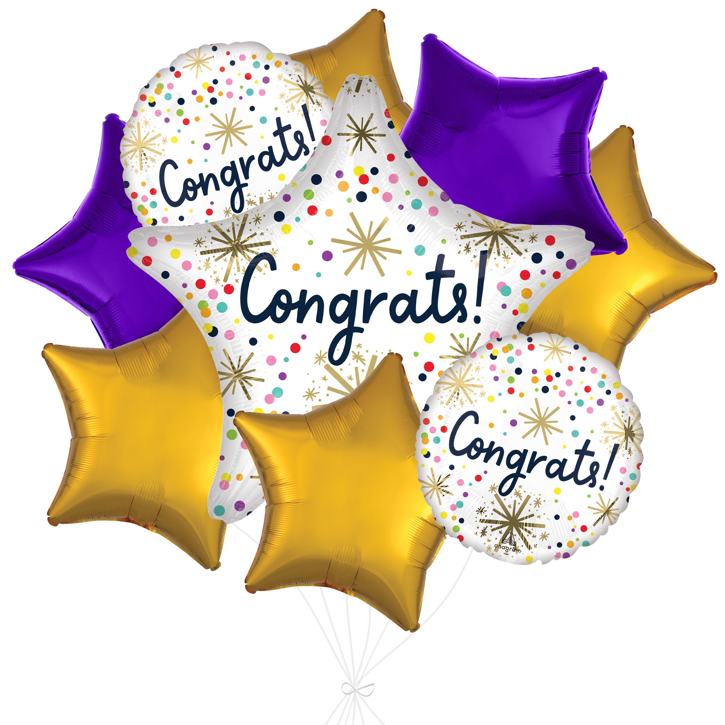 Bouquet de ballons métalliques satinés étoilés et paillettes Congrats ...