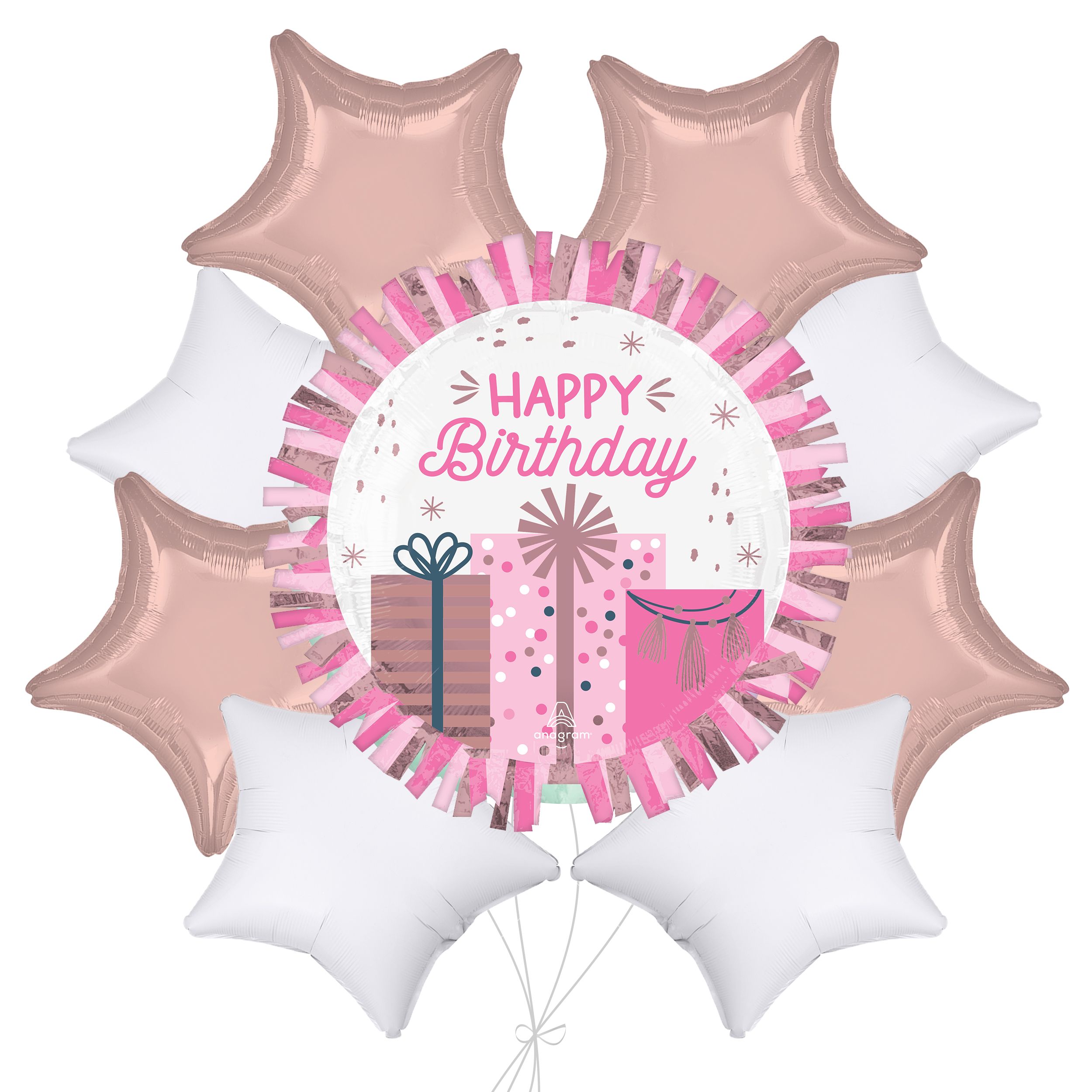 "Happy Birthday" Pastel Pink Ruffle Jumbo Balloon Bouquet with Star ...