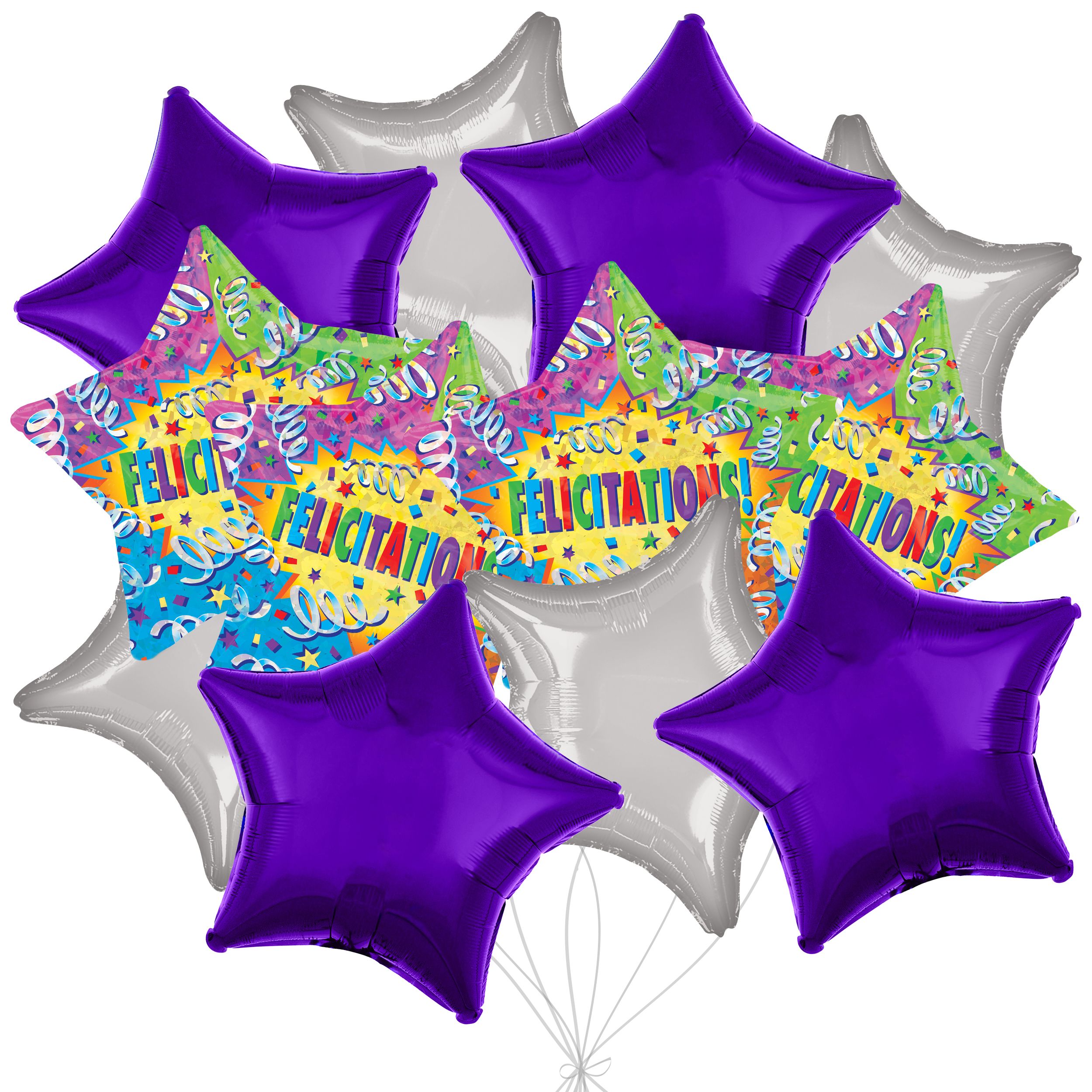 "Félicitations" French Star Satin Foil Balloon Bouquet with Star Foil ...