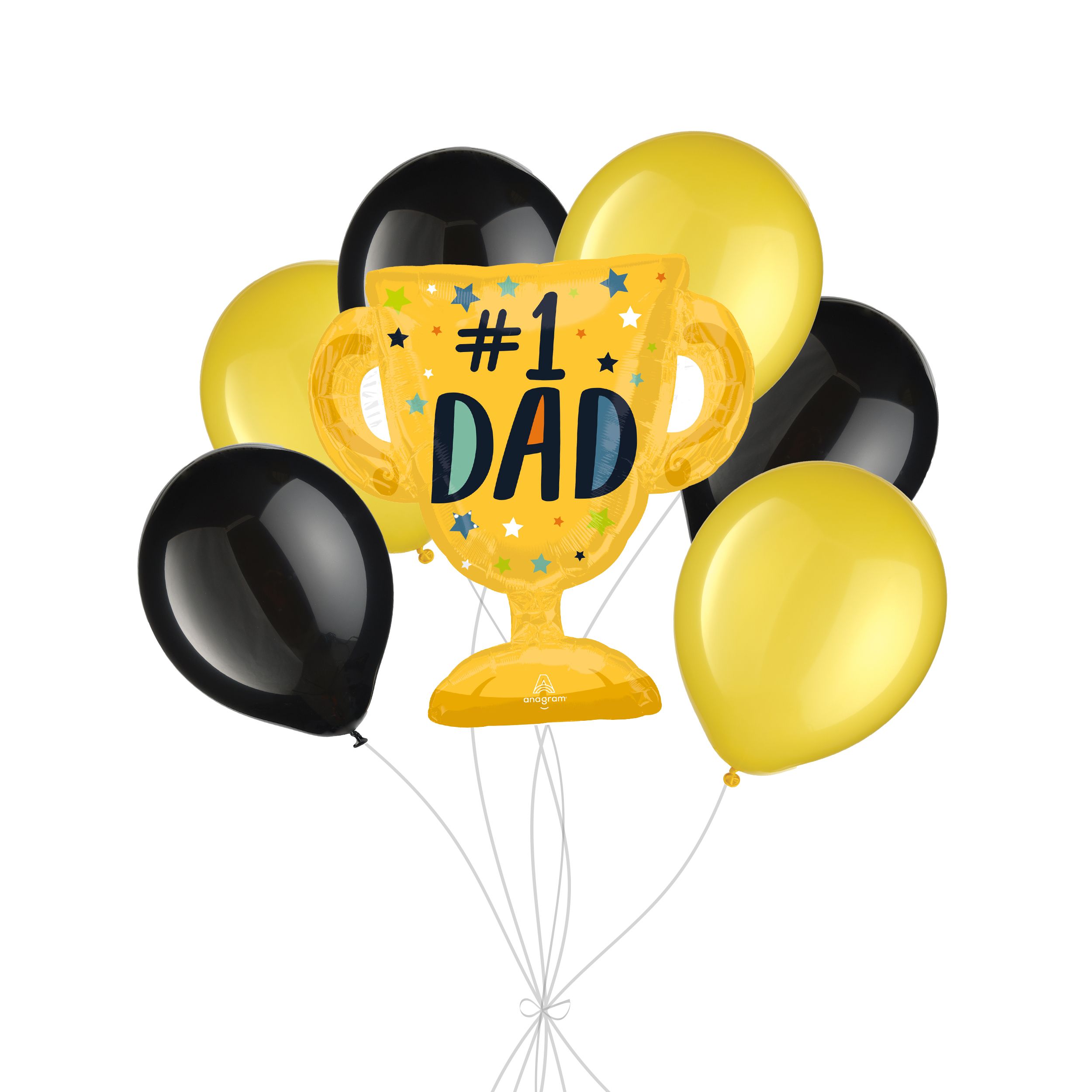 "#1 Dad" Trophy Supershape Balloon Bouquet with Latex Balloons, Yellow ...