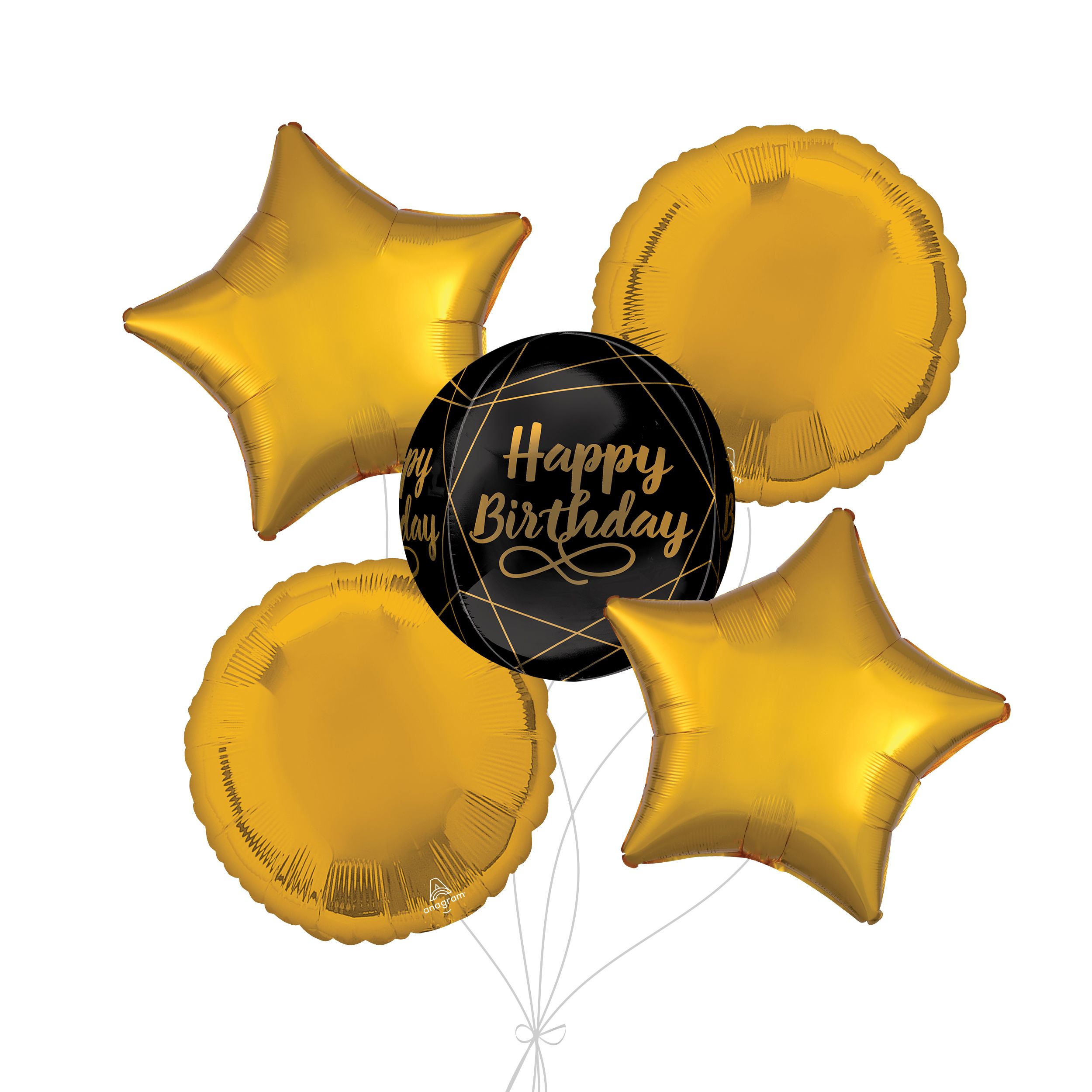 "Happy Birthday" Orbz Balloon Bouquet with Star and Round Foil Balloons ...