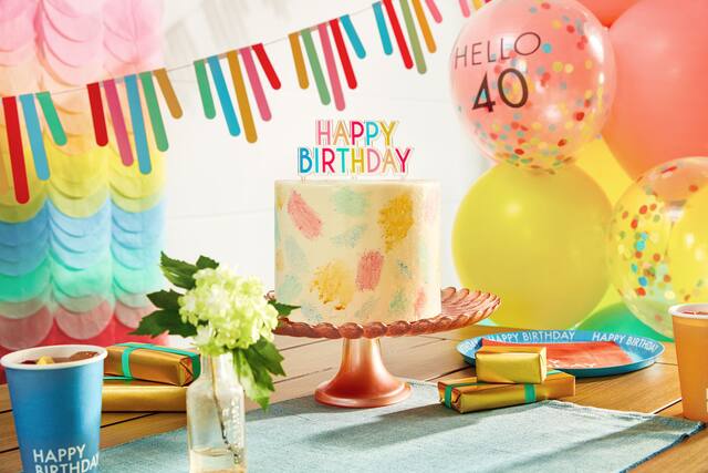 Bright Pastel Bright Happy Birthday Cake Topper, Multi-Colour | Party City