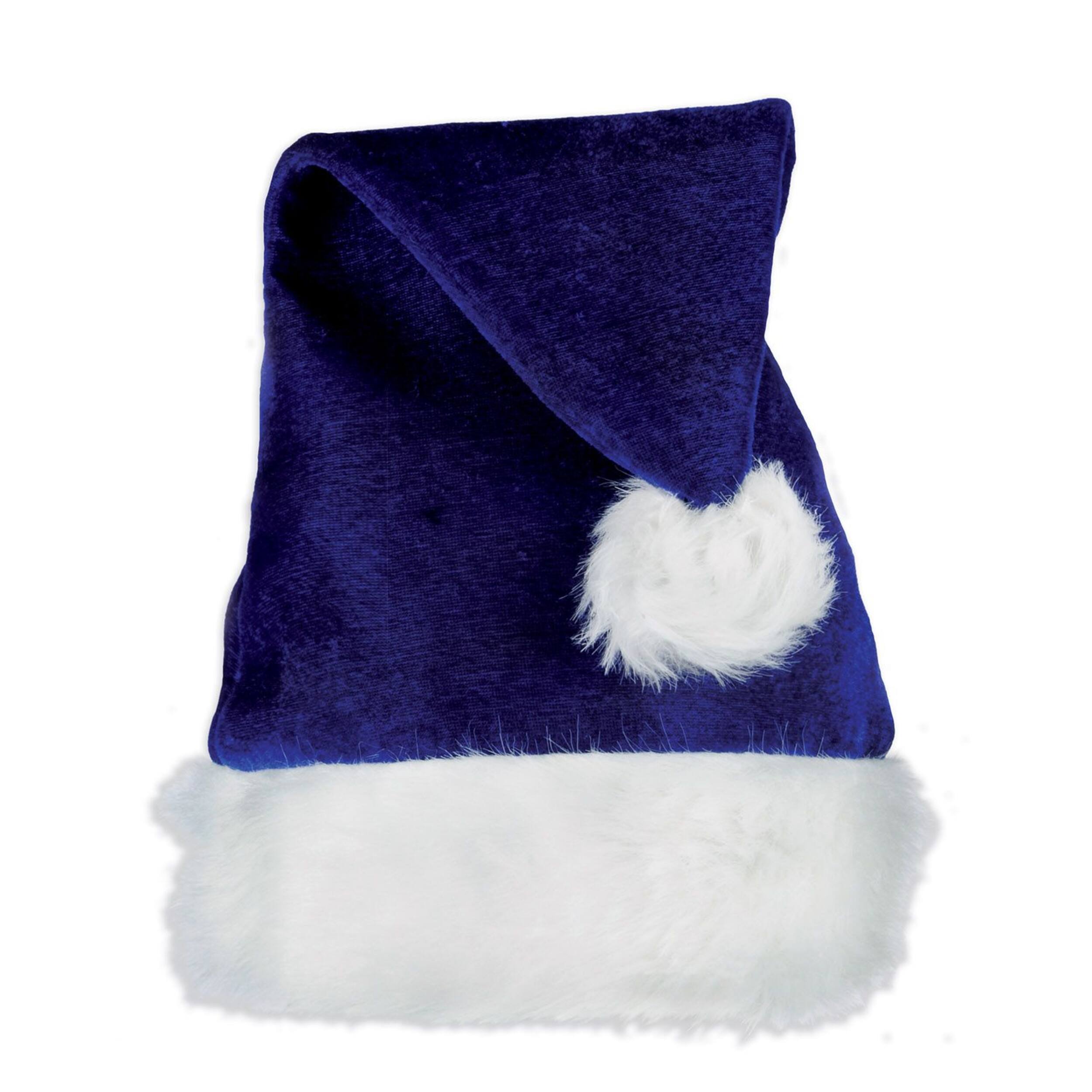 Adult Plush Santa Hat, Blue/White, One Size, for Christmas | Party City