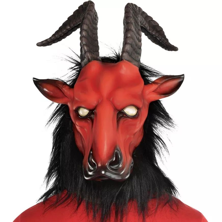 Satanic Devil Goat Beast Horn Mask with Hair, Red/Black, One Size ...