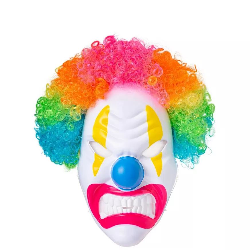 Clown Light-Up Neon Circus Mask with Hair, Multi-Coloured, One Size ...