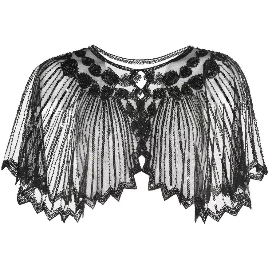 Women's Fancy Art Deco Sheer Capelet, Black, One Size, Wearable Costume ...
