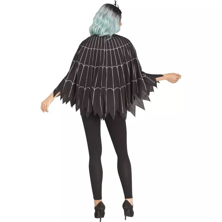 Spider Web Poncho Black Silver Wearable Costume Accessory for Halloween Party City