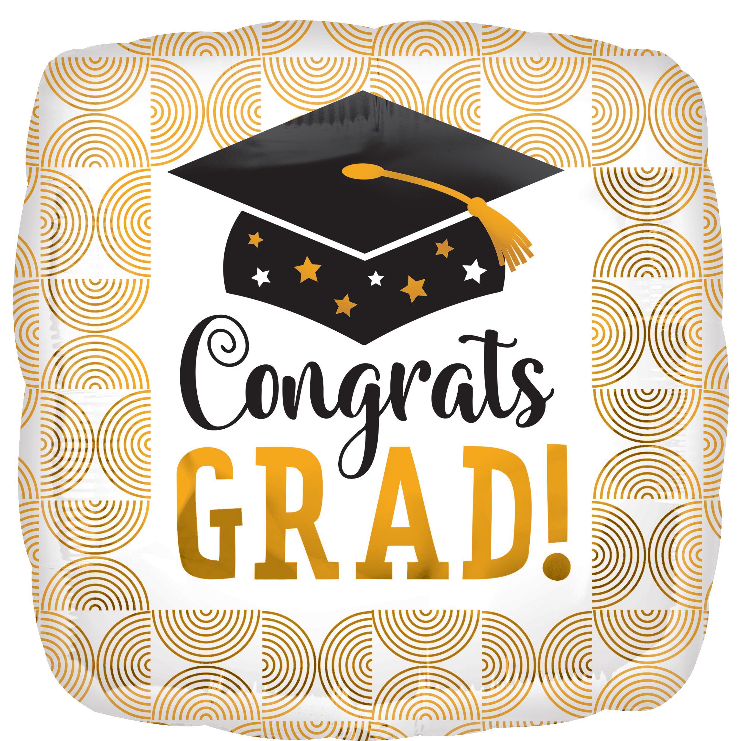 "Congrats Grad" Square Satin Foil Balloon, White/Gold, 18-in, Helium ...