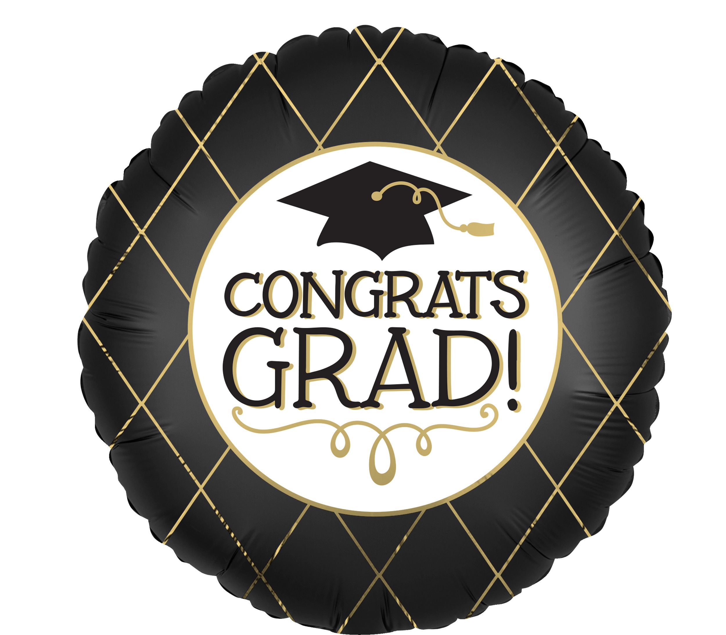 "Congrats Grad" Round Satin Foil Balloon, Black/Gold/White, 18-in ...