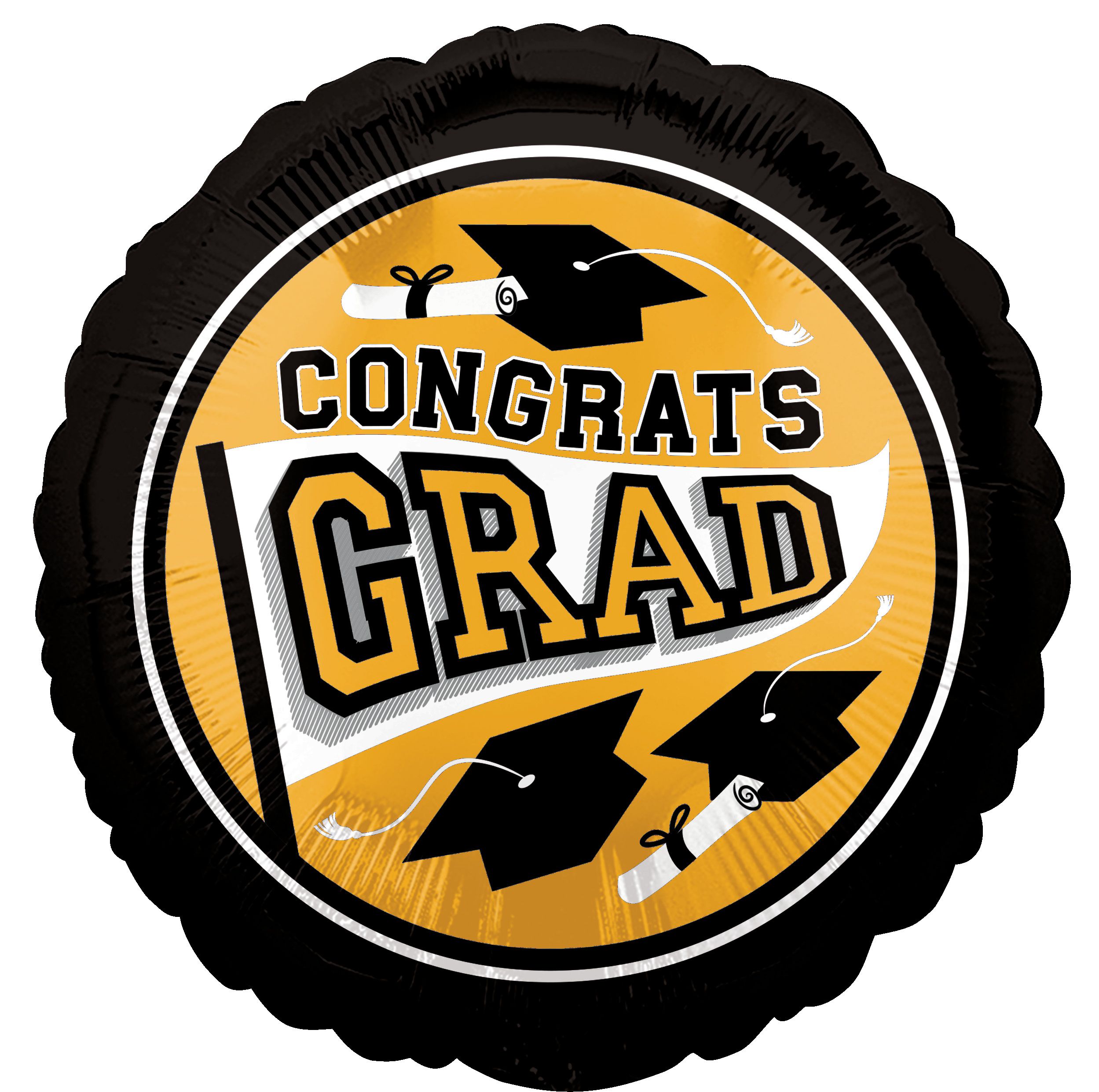 School Colours "Congrats Grad" Round Satin Foil Balloon, Gold, 18-in ...