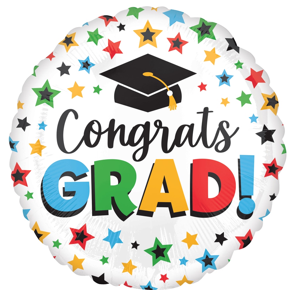"Congrats Grad" Round Satin Foil Balloon, Multi-Coloured, Star, 18-in ...