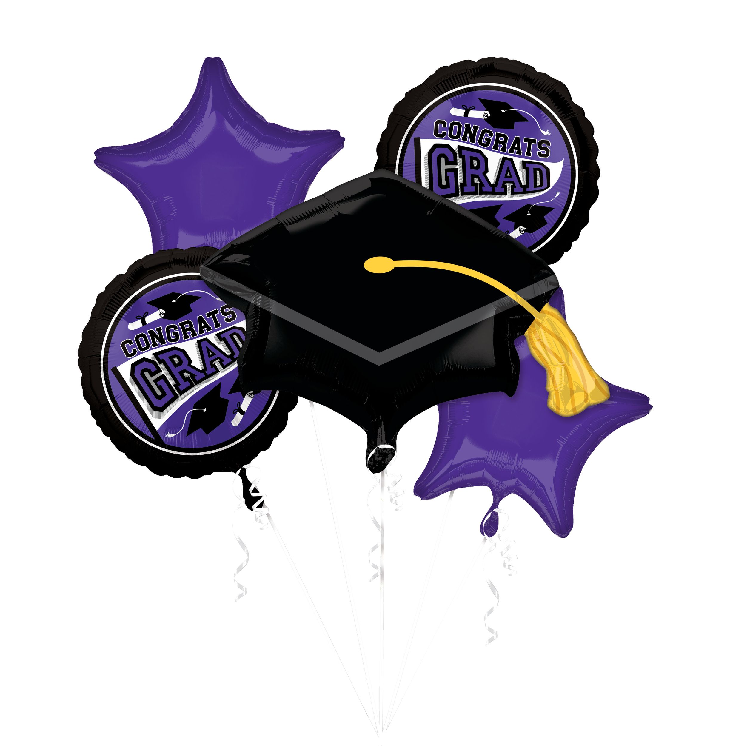 School Colours "Congrats Grad" Graduation Cap/Star Satin Foil Balloon ...