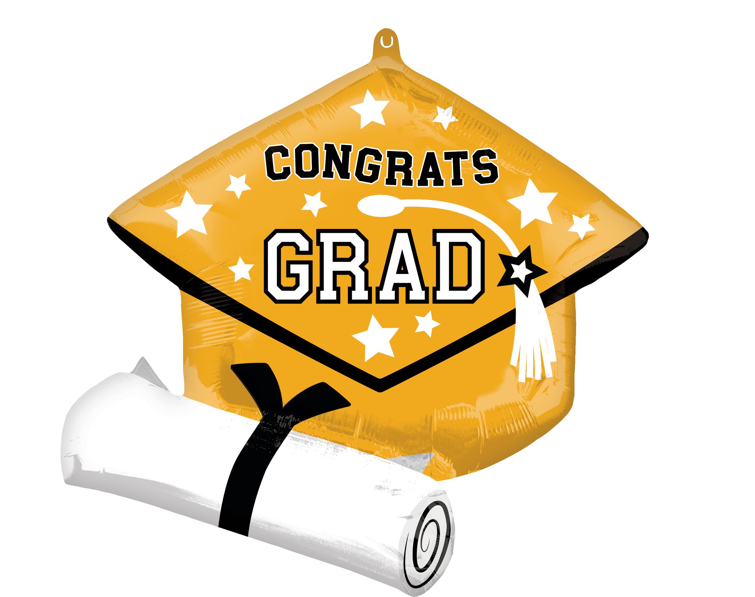 School Colours "Congrats Grad" Graduation Cap Satin Foil Balloon, Gold ...