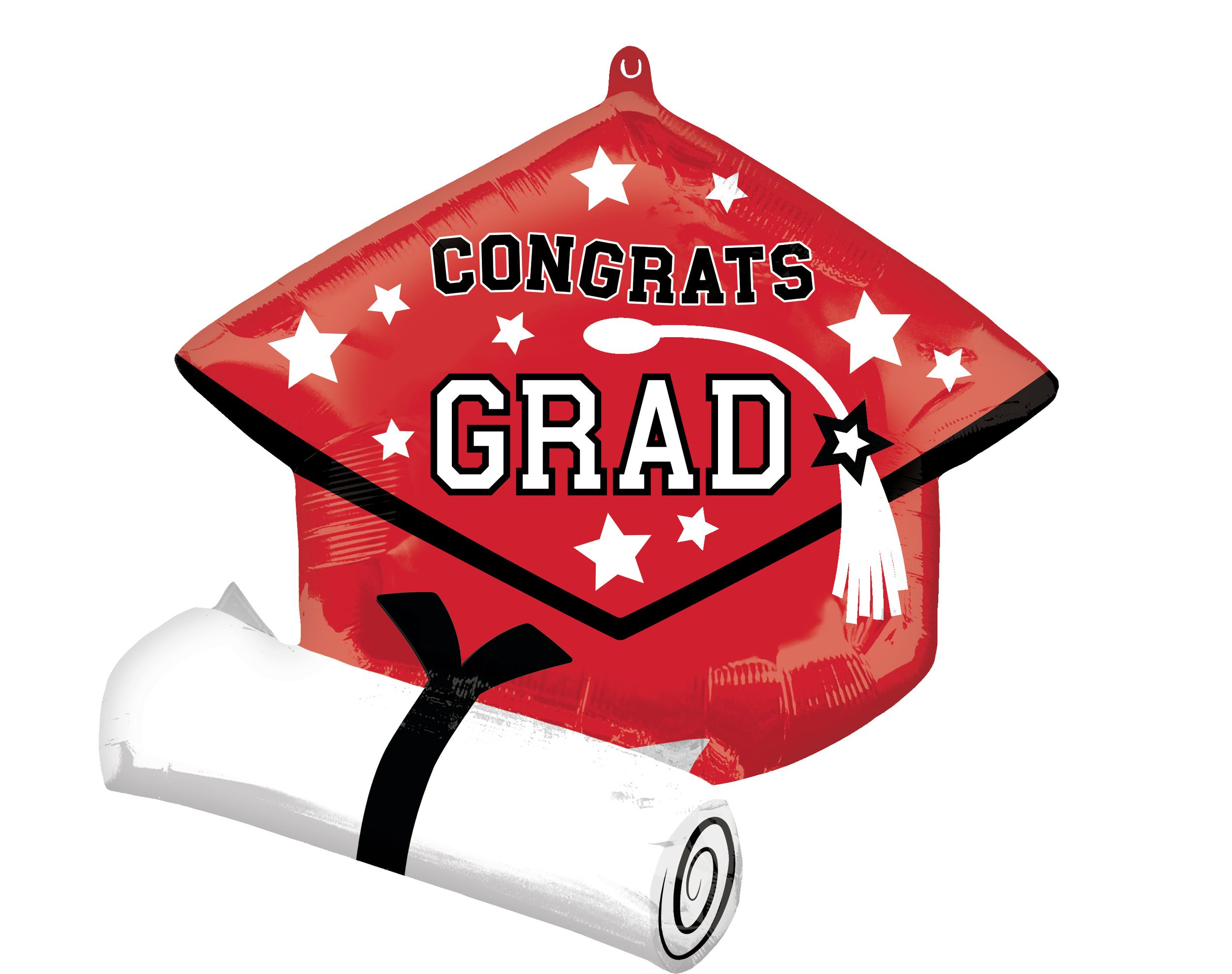 School Colours "Congrats Grad" Graduation Cap Satin Foil Balloon, Red ...