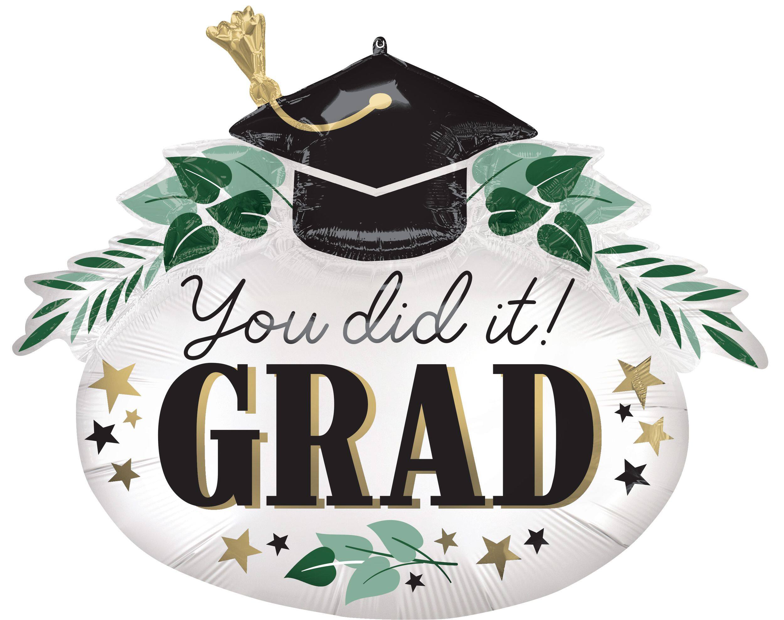 Ballon En Aluminium Satiné Rond You Did It Grad Blanc Noir Vigne 33