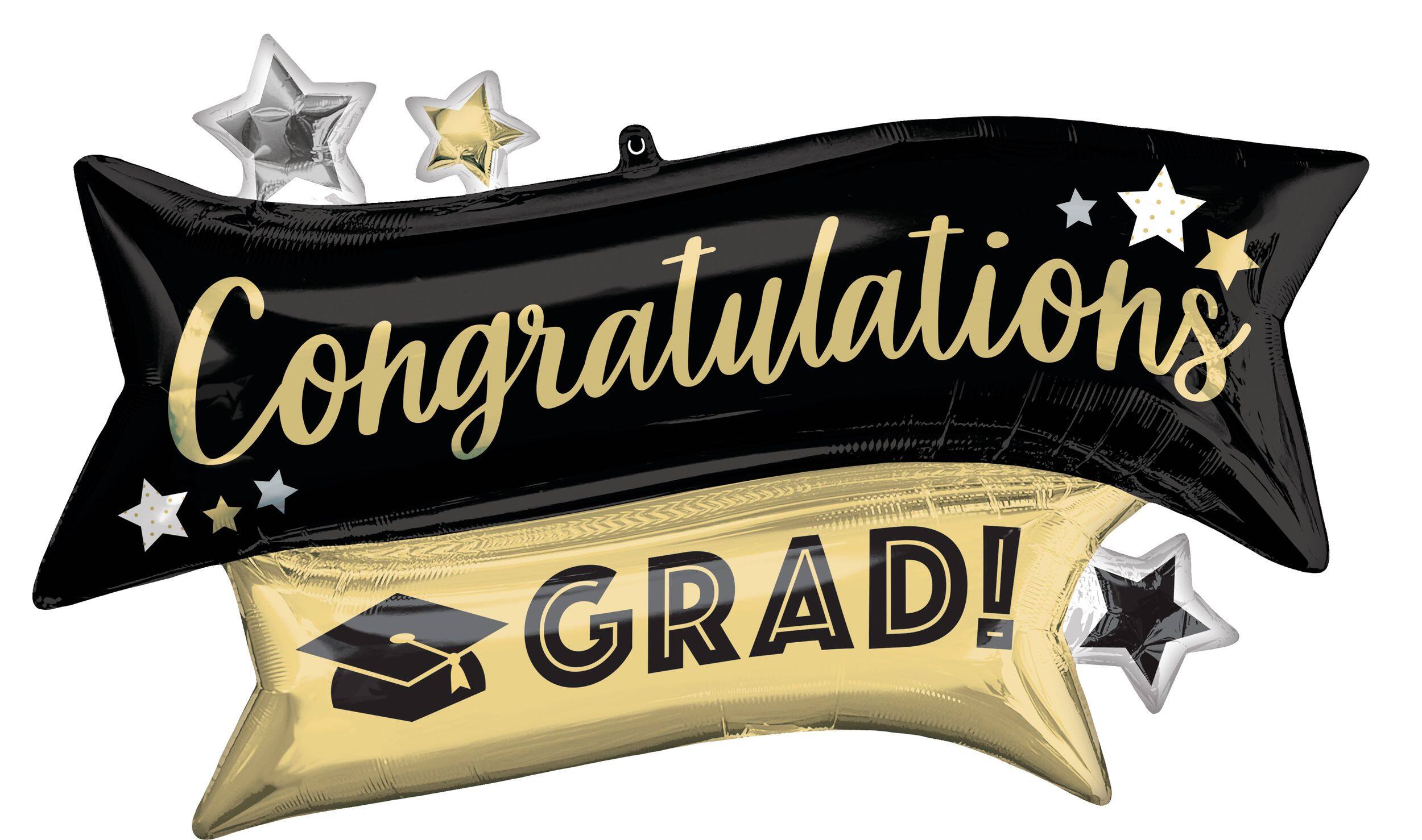 Ballon En Aluminium Satiné Rectangle Congratulations Grad Noir Or 22