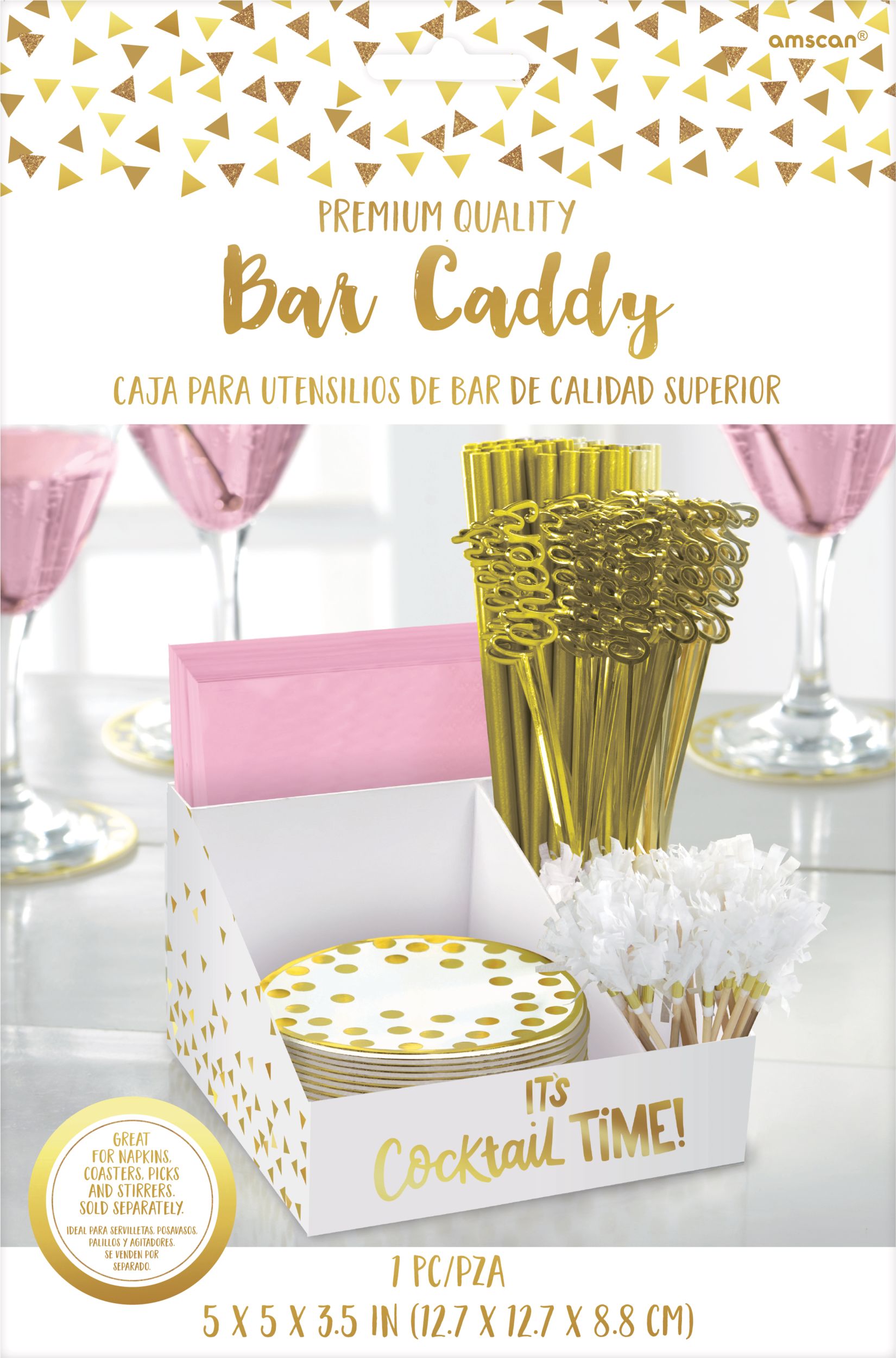 "It's Cocktail Time" Paper Bar Caddy, Gold/White, 5-in, for New Year's ...