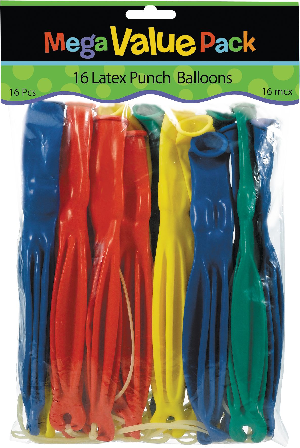 Round Punch Balloons, Blue/Red/Yellow/Green, 8-in, 14-pk | Party City