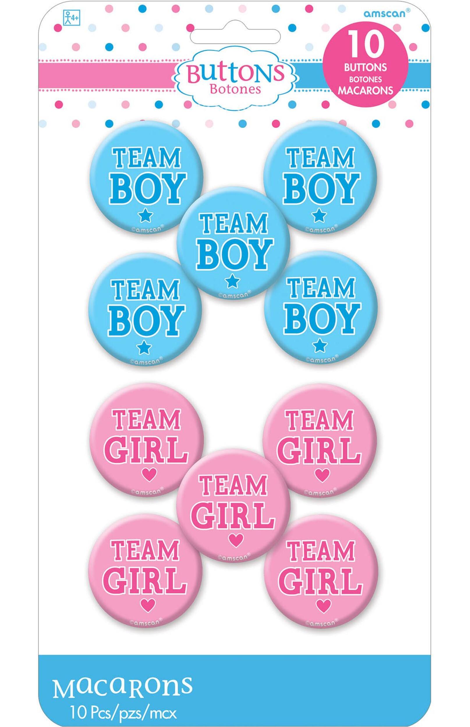 "Team Boy" or "Team Girl" Gender Reveal Button Pins, Pink/Blue, One ...