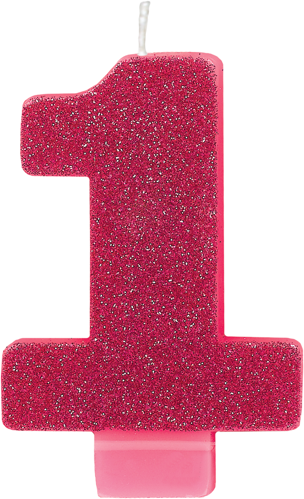 Glitter Number 1 Birthday Candle, Bright Pink | Party City
